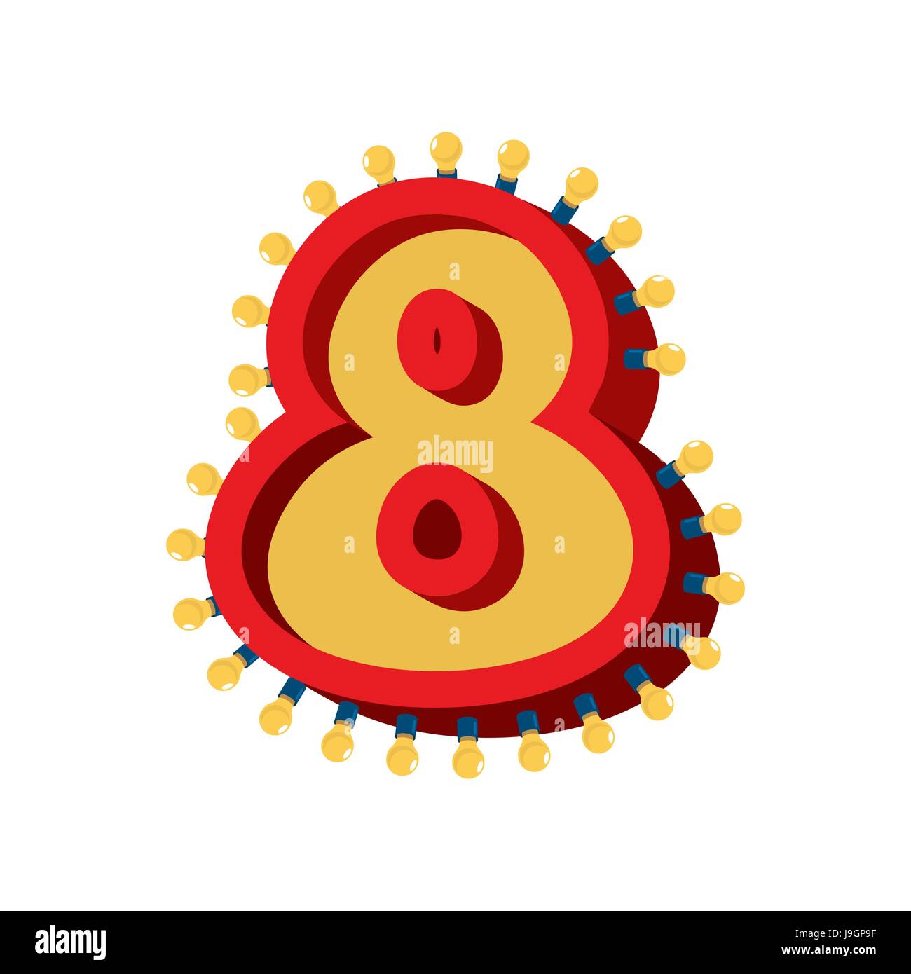 Number 8 lamp glowing font. Vintage light bulb alphabet sign eight ...