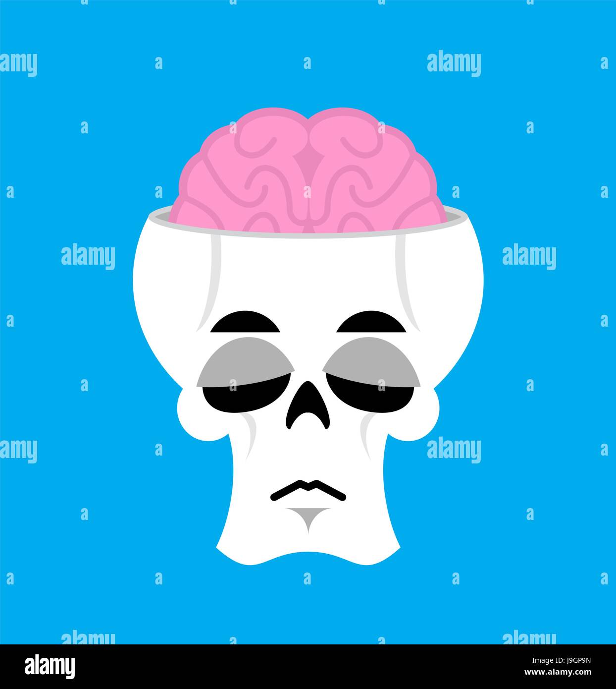 Skull and brain Sad Emoji. skeleton head sorrowful emotion isolated ...
