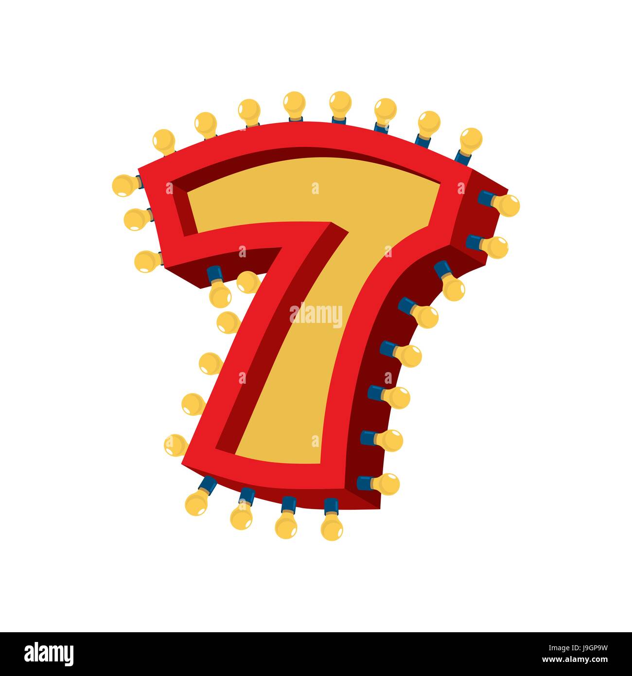 Number 7 lamp glowing font. Vintage light bulb alphabet sign seven ...