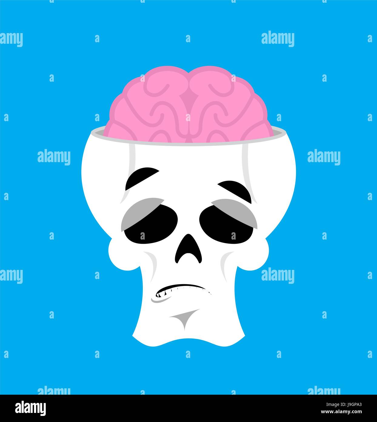 Skull and brain Surprised Emoji. skeleton head astonished emotion ...