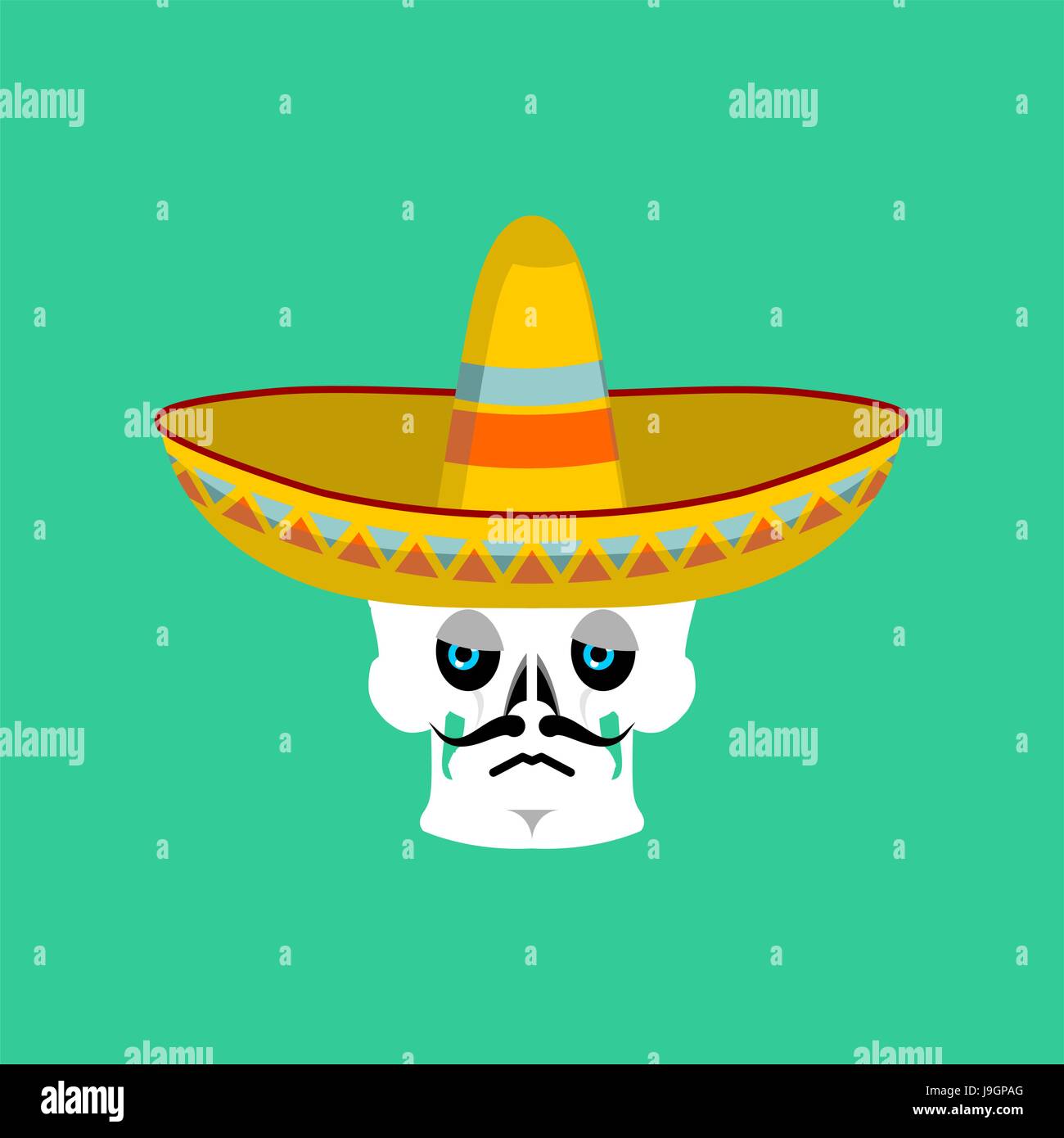 Skull in sombrero sad Emoji. Mexican skeleton for traditional feast day ...
