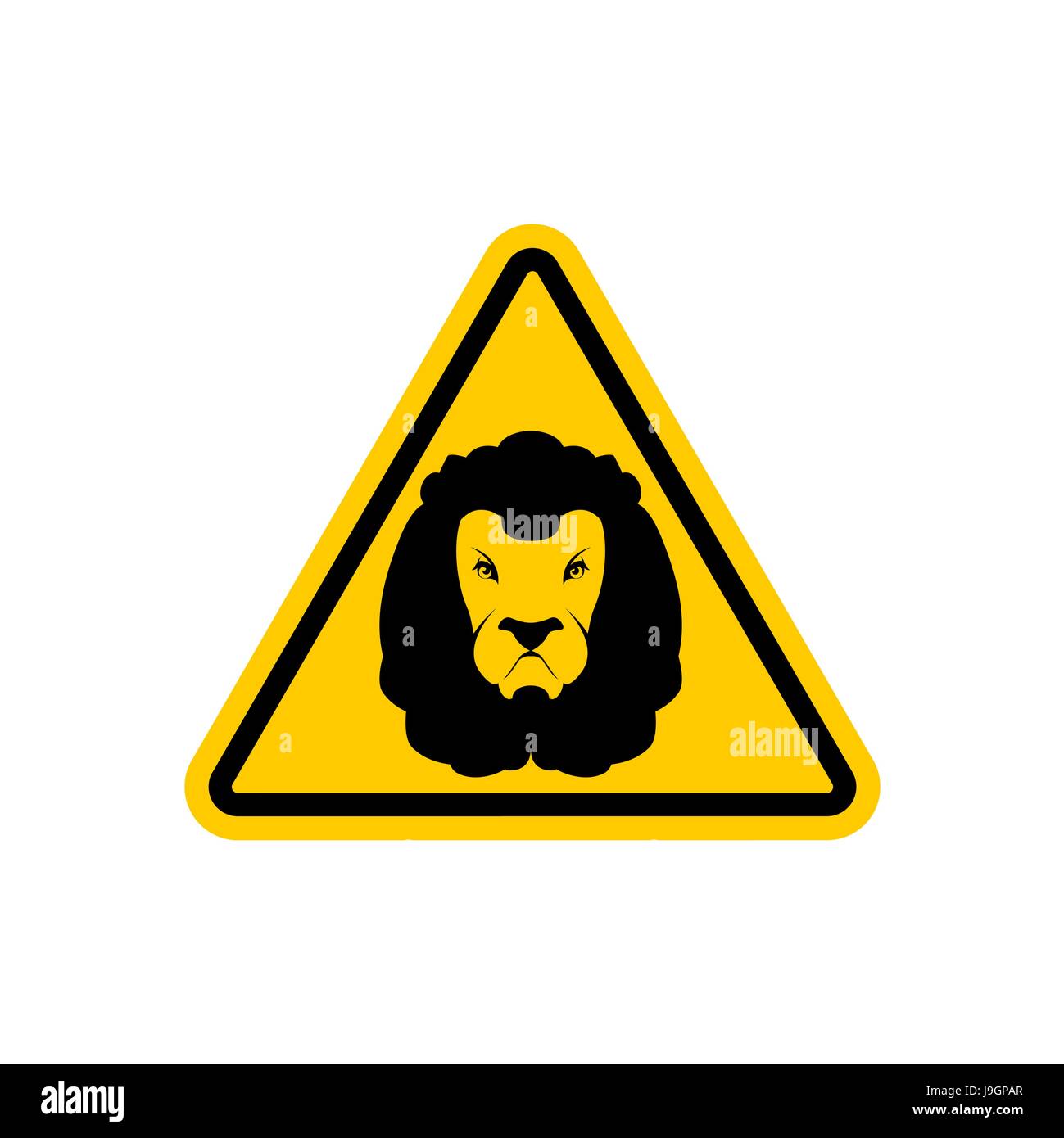 Attention Lion. Leo on yellow triangle. Road sign Caution predator ...