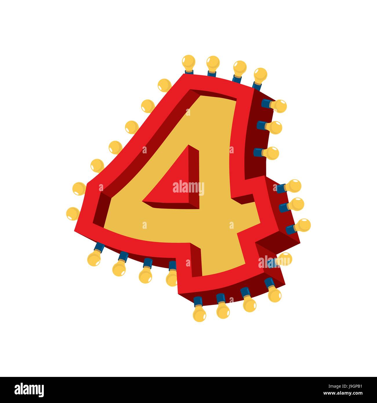 Number 4 lamp glowing font. Vintage light bulb alphabet sign four ...