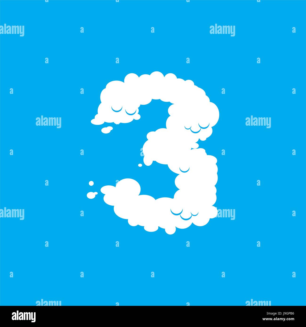 Number 3 cloud font symbol. White Alphabet sign three on blue sky Stock ...