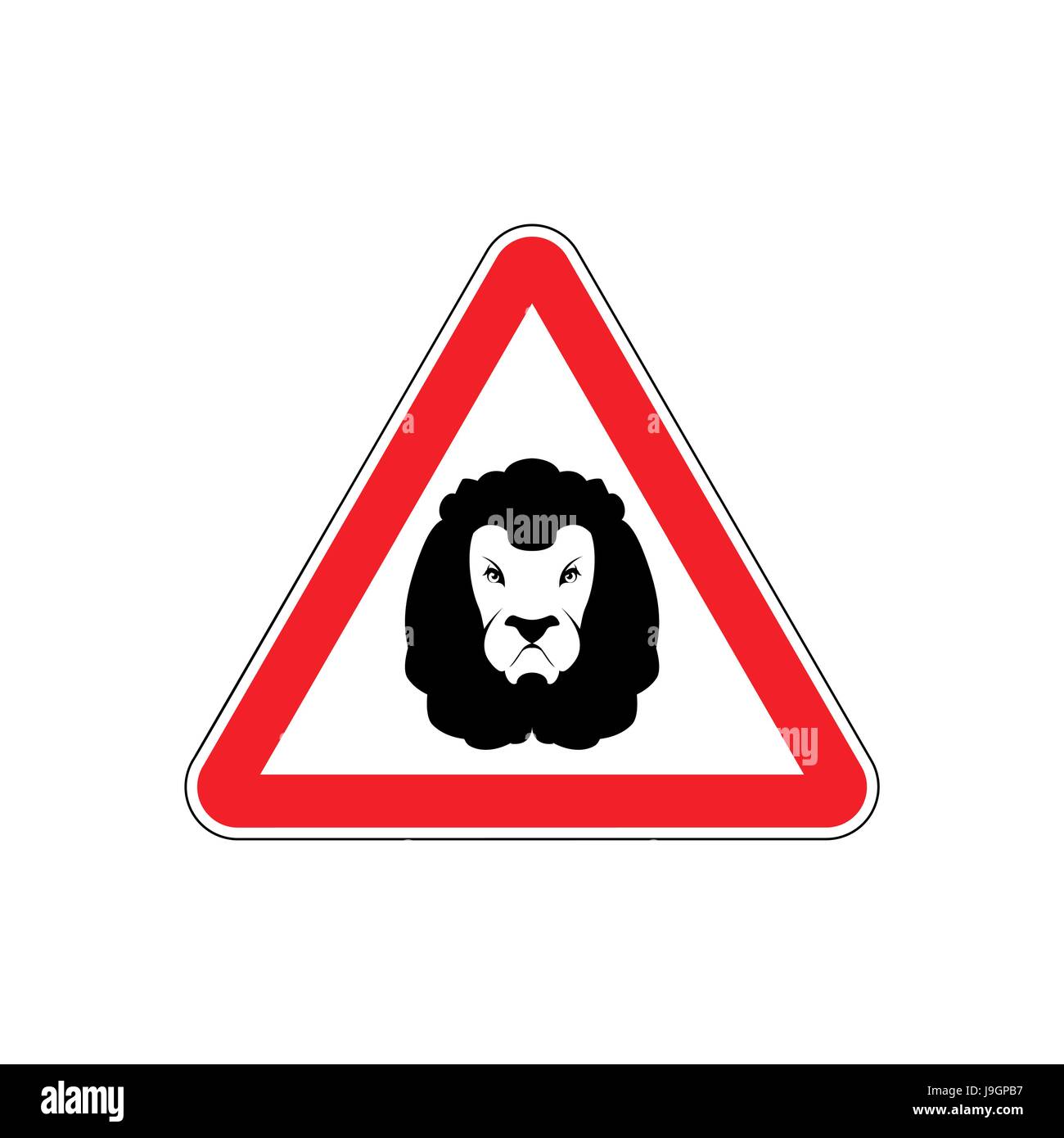 Attention Lion. Leo on red triangle. Road sign Caution predator Stock ...