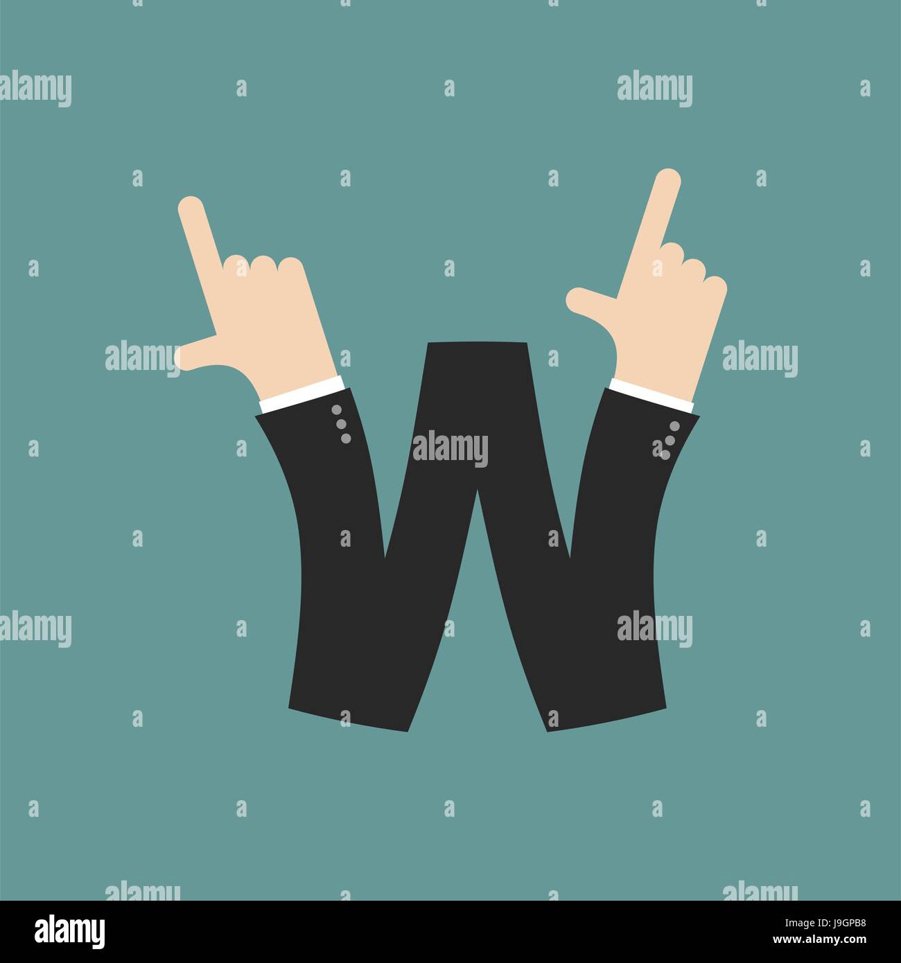 W letter businessman hand font. It shows finger print. Arm symbol ...