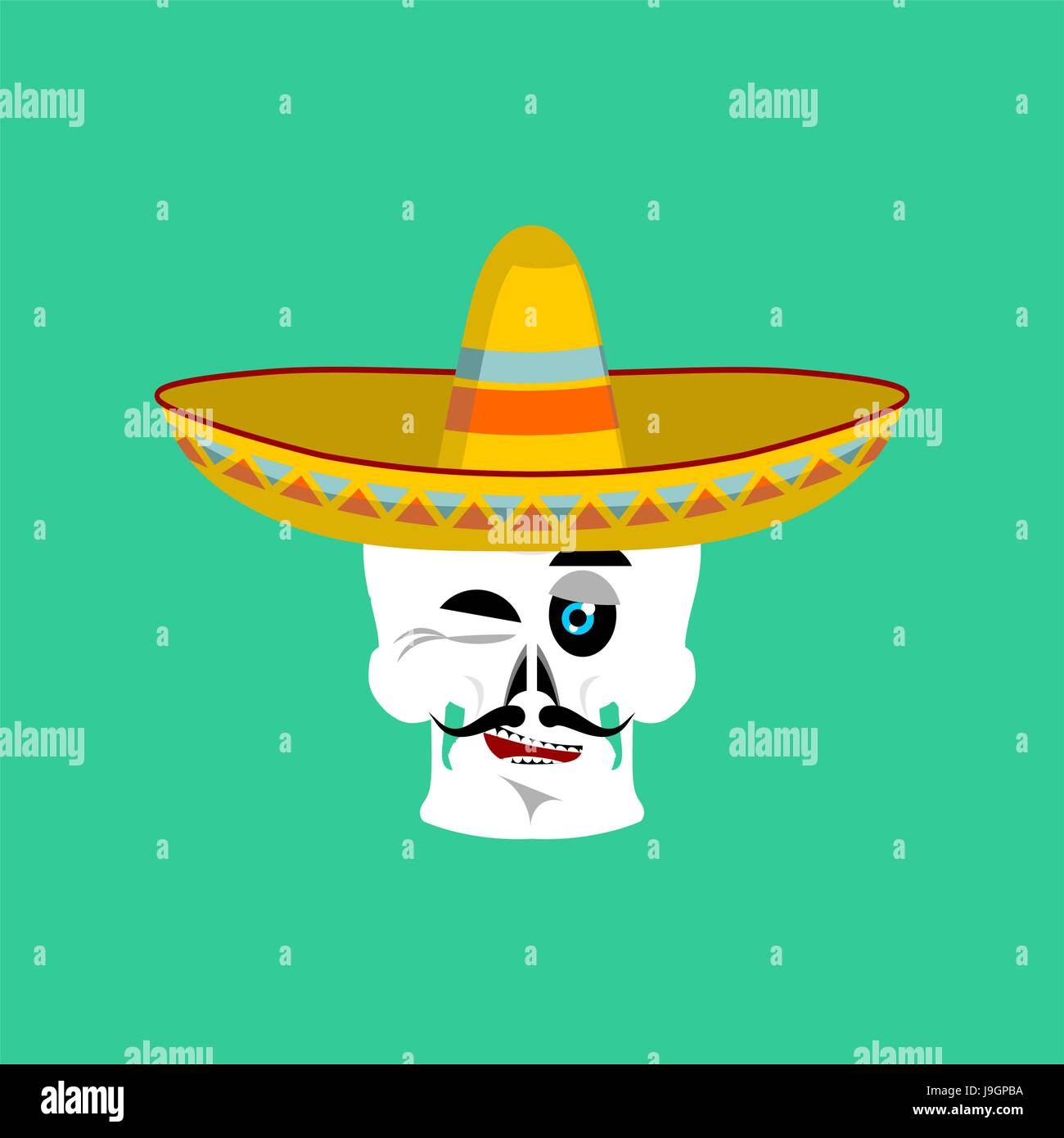 Skull in sombrero winking Emoji. Mexican skeleton for traditional feast ...