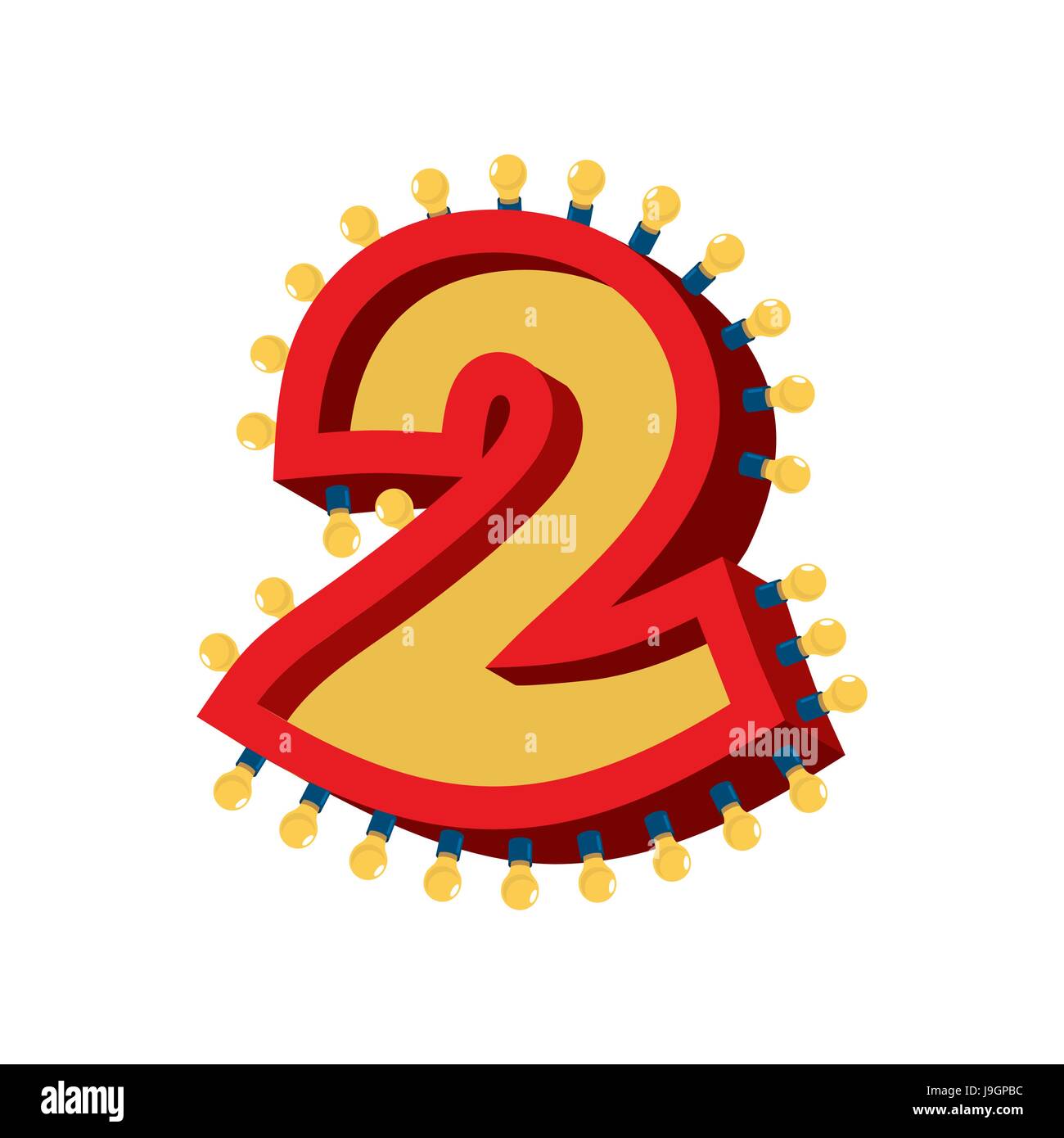 Number 2 lamp glowing font. Vintage light bulb alphabet sign two. Retro ...