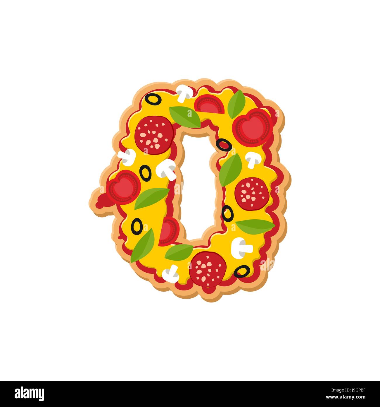 Number 0 pizza font. Italian meal alphabet numeral zero. Lettring fast ...