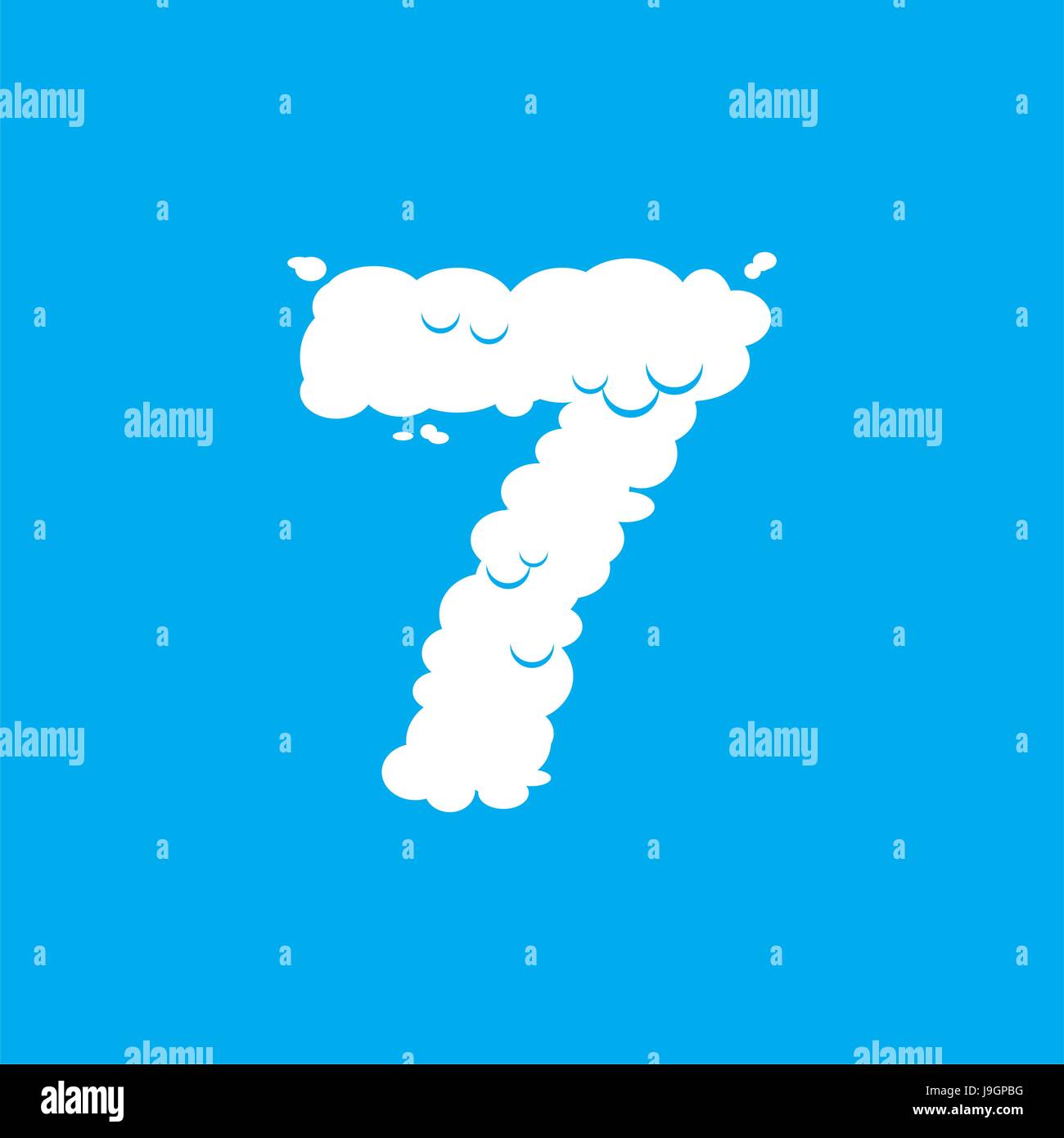 Number 7 cloud font symbol. White Alphabet sign seven on blue sky Stock ...