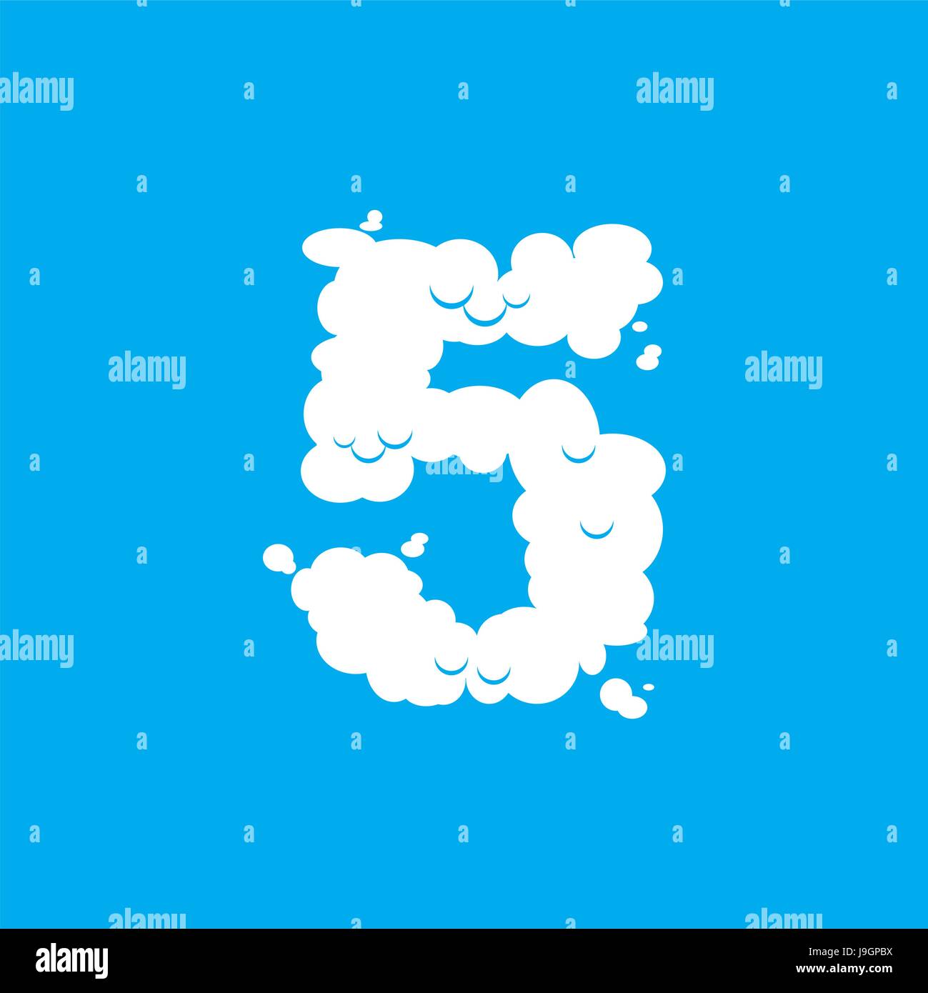 Number 5 cloud font symbol. White Alphabet sign five on blue sky Stock ...