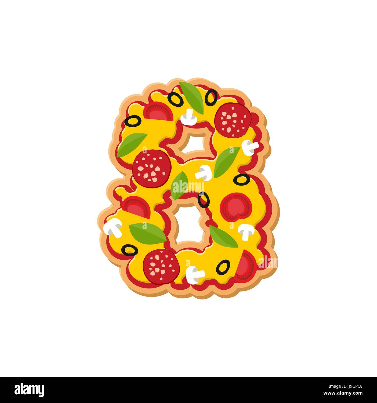 Number 8 pizza font. Italian meal alphabet numeral eight. Lettring fast ...