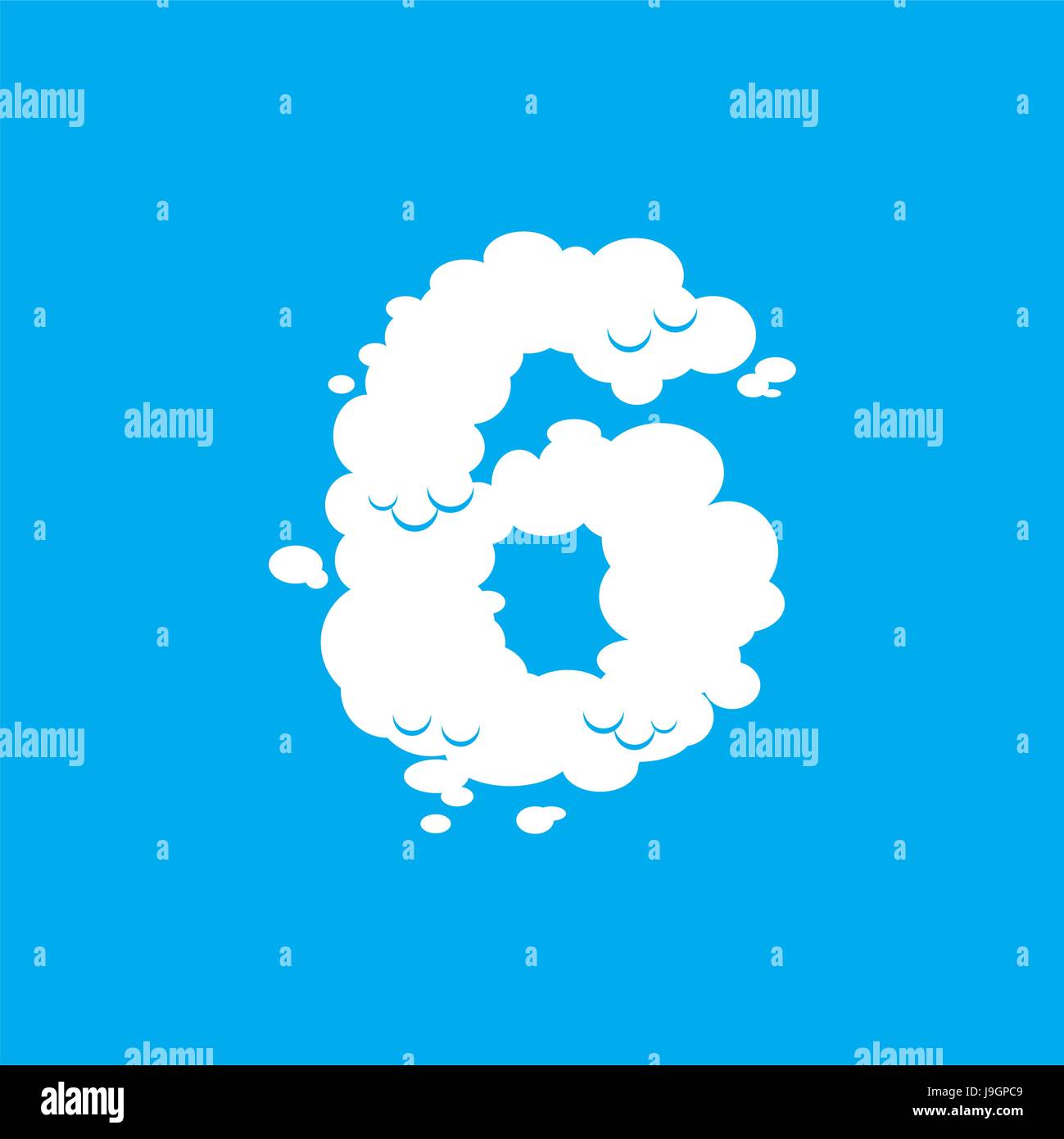 Number 6 cloud font symbol. White Alphabet sign six on blue sky Stock ...