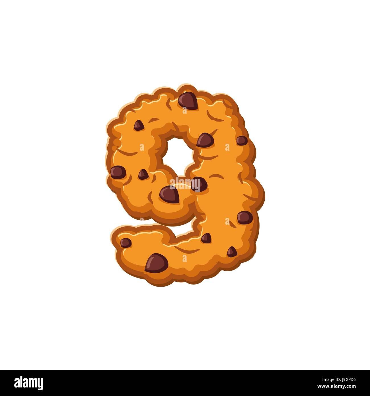Number 9 cookies font. Oatmeal biscuit alphabet symbol nine. Food sign ...