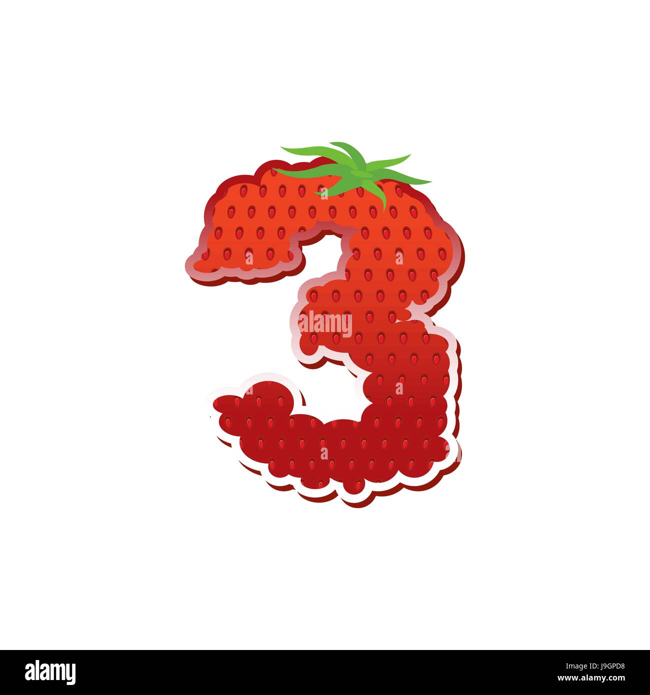 Number 3 Strawberry font. Red Berry lettering three alphabet. Fruits ...