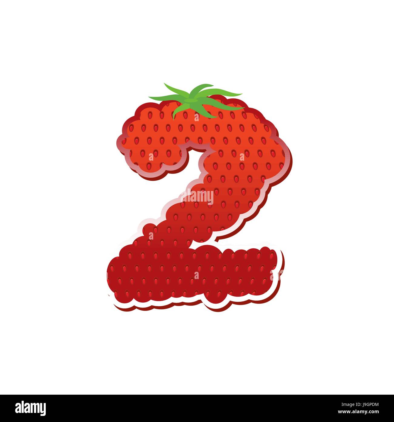 Number 2 Strawberry font. Red Berry lettering two alphabet. Fruits ABC ...