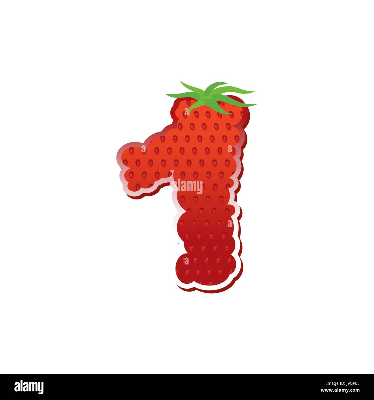 Number 1 Strawberry font. Red Berry lettering one alphabet. Fruits ABC ...