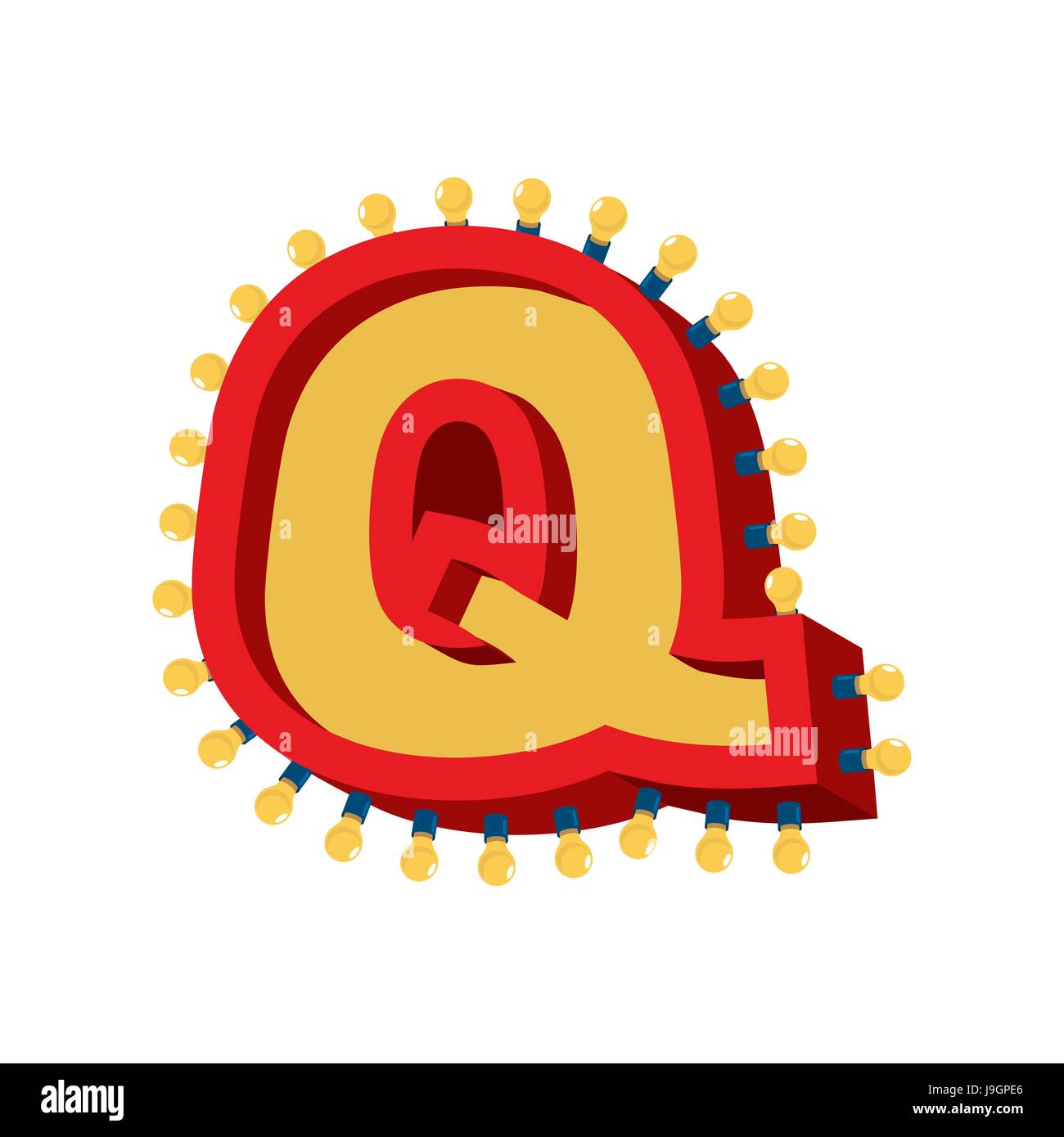 Letter Q lamp glowing font. Vintage light bulb alphabet. Retro ABC ...