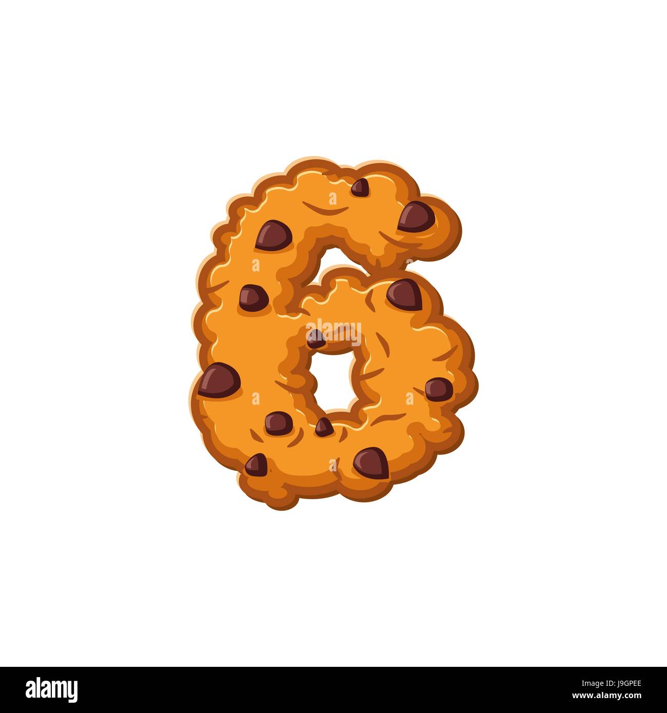 Number 6 cookies font. Oatmeal biscuit alphabet symbol six. Food sign ...
