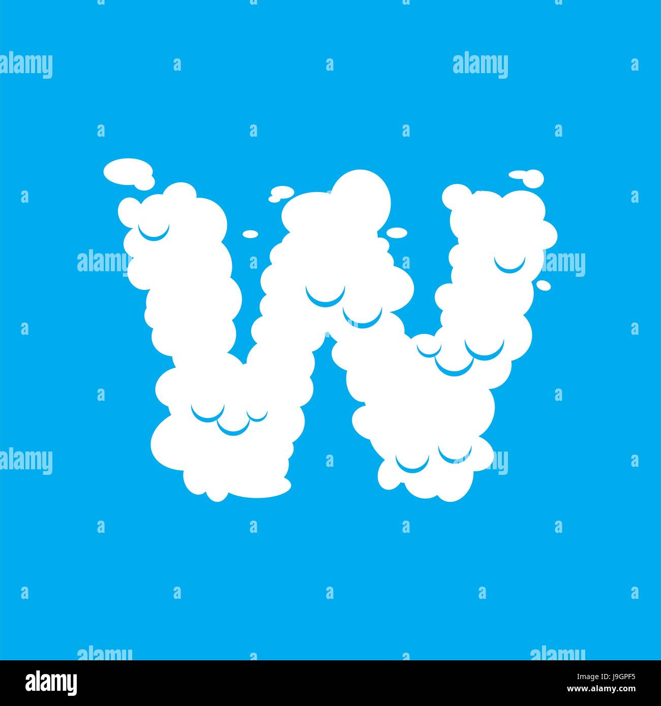 Letter W cloud font symbol. White Alphabet sign on blue sky Stock ...