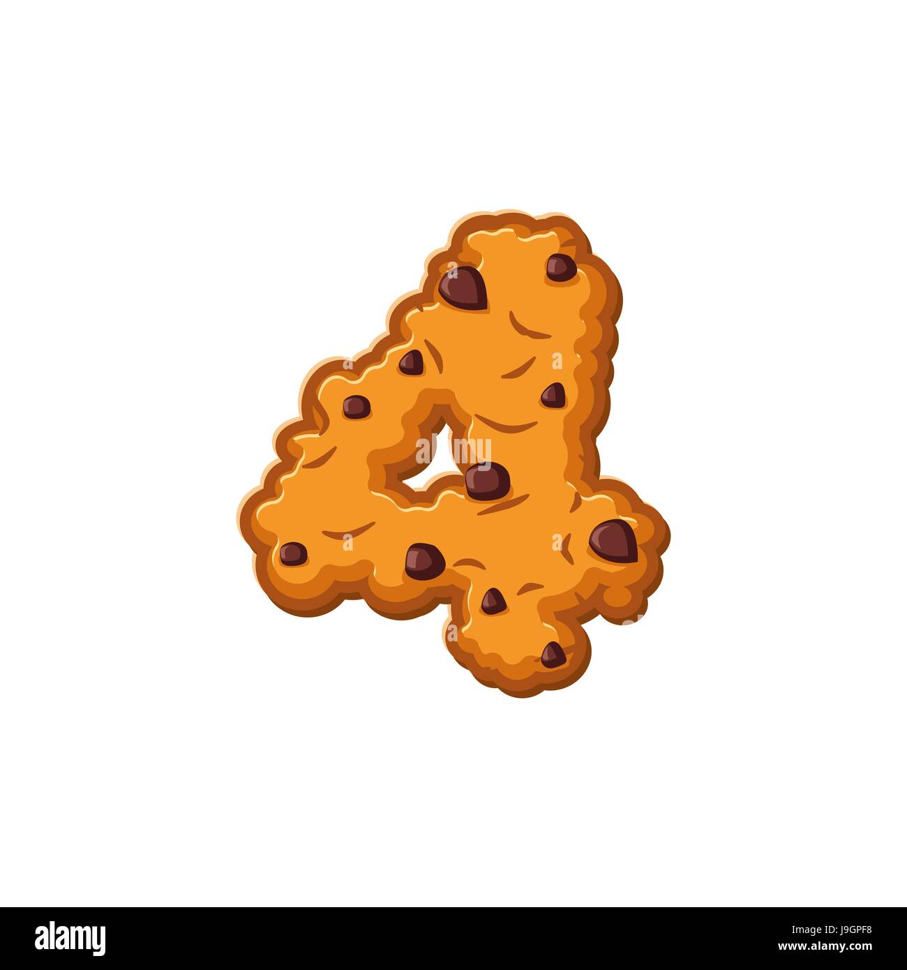 Number 4 cookies font. Oatmeal biscuit alphabet symbol four. Food sign ...