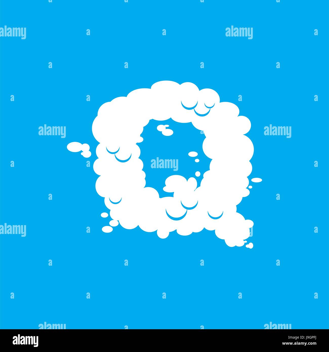 Letter Q cloud font symbol. White Alphabet sign on blue sky Stock ...