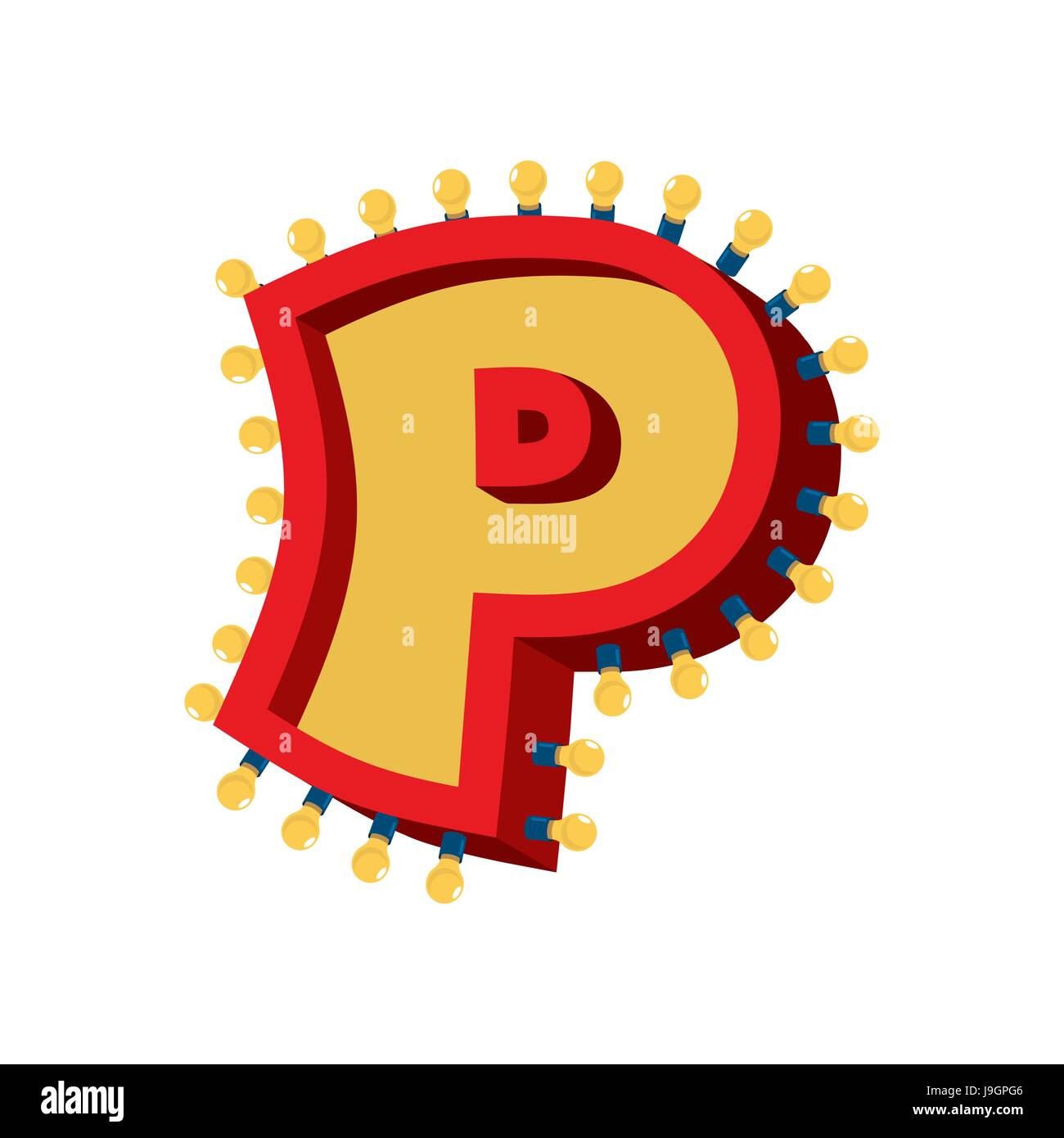 Letter P lamp glowing font. Vintage light bulb alphabet. Retro ABC ...
