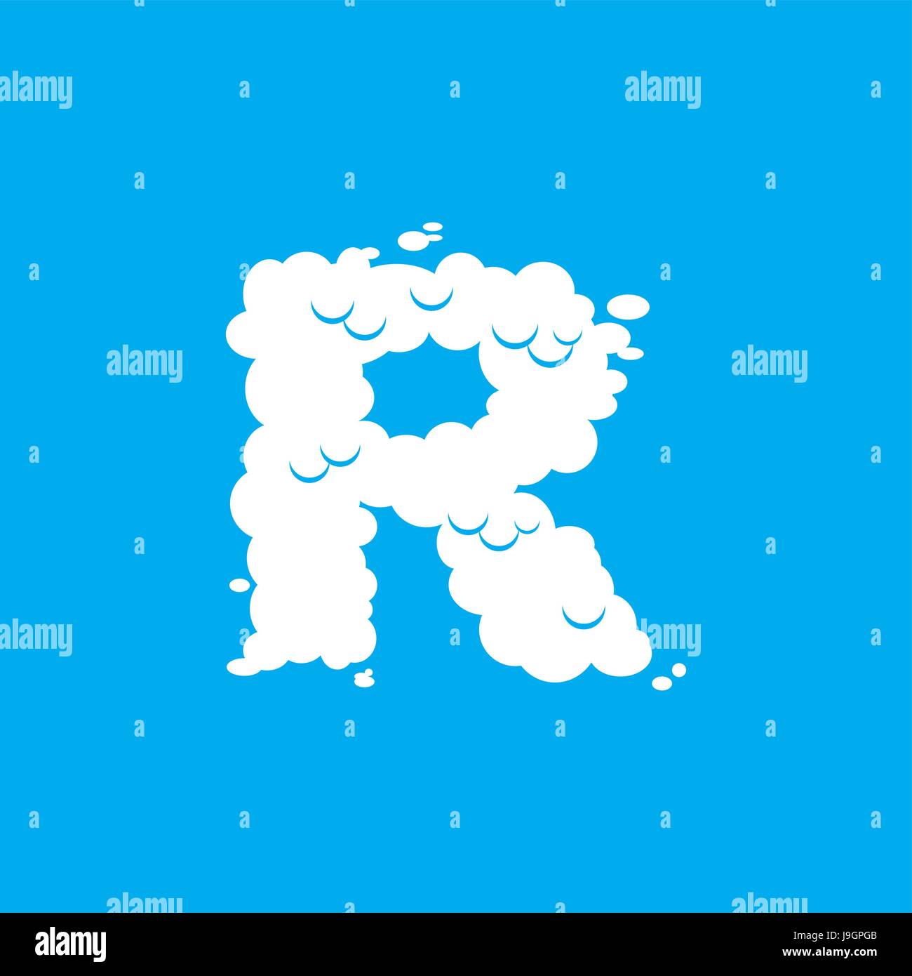 Letter R cloud font symbol. White Alphabet sign on blue sky Stock ...