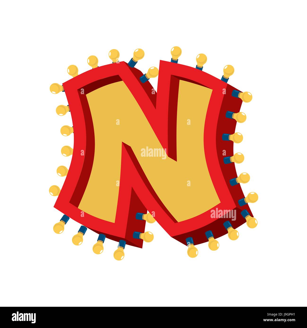 Letter N lamp glowing font. Vintage light bulb alphabet. Retro ABC ...