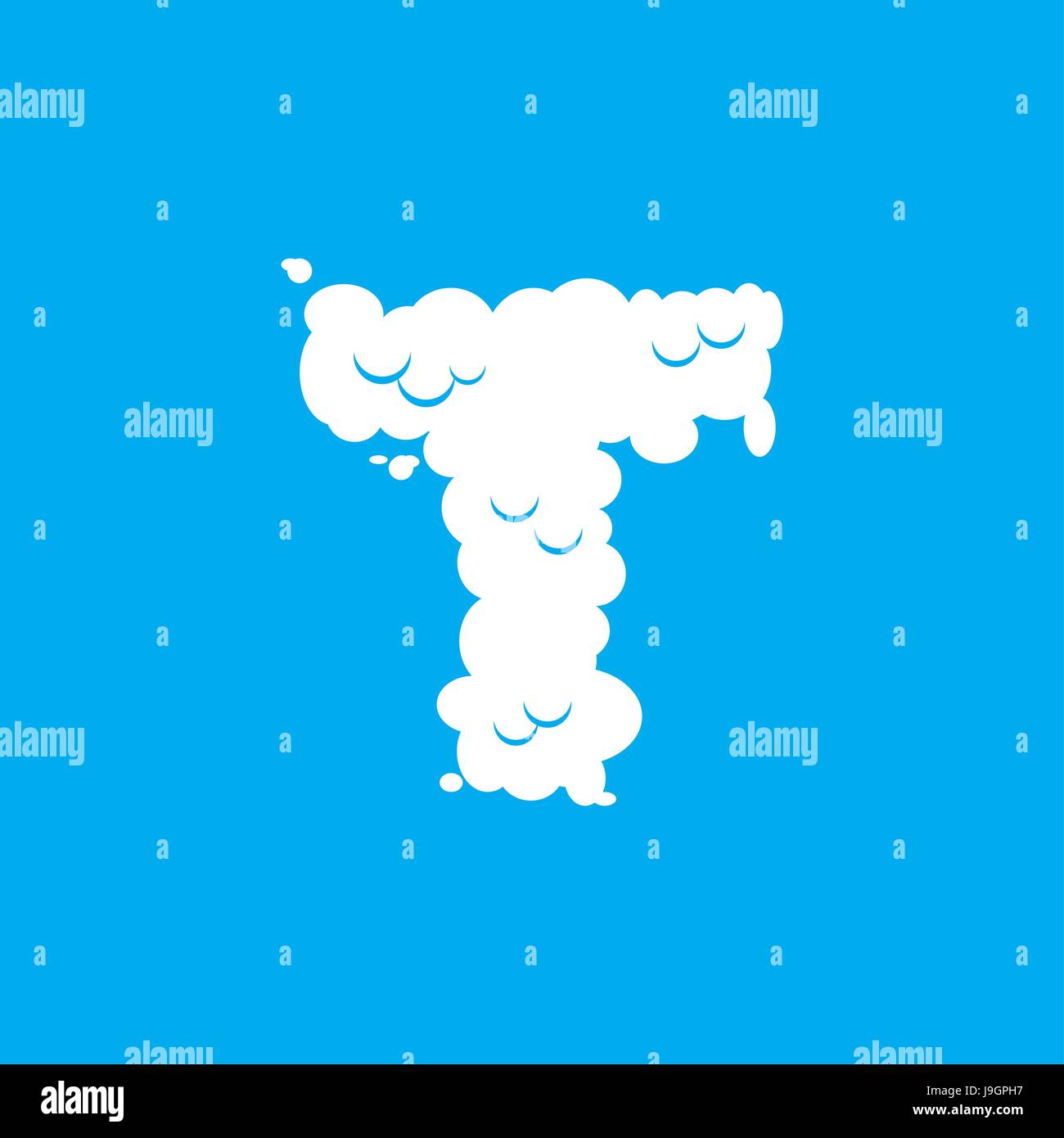 Letter T cloud font symbol. White Alphabet sign on blue sky Stock ...