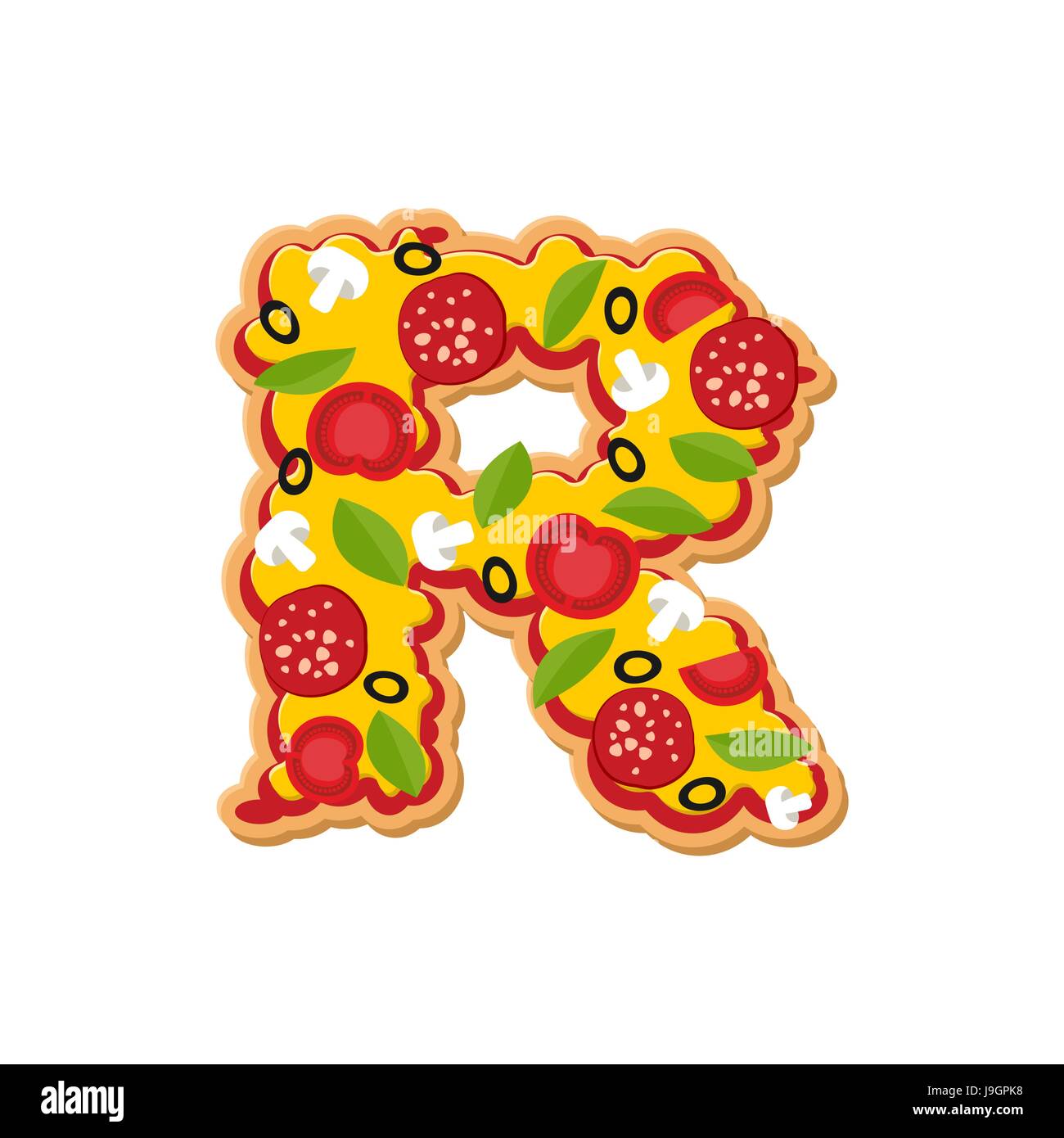 Letter R pizza font. Italian meal alphabet. Lettring fast food Stock ...