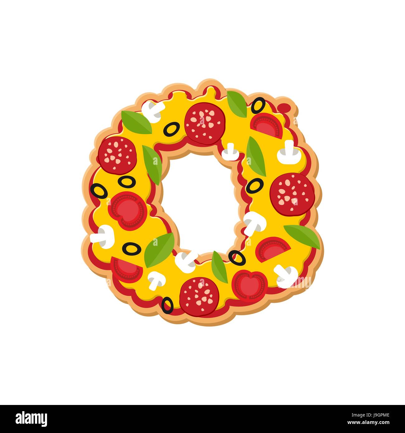 Letter O pizza font. Italian meal alphabet. Lettring fast food Stock ...