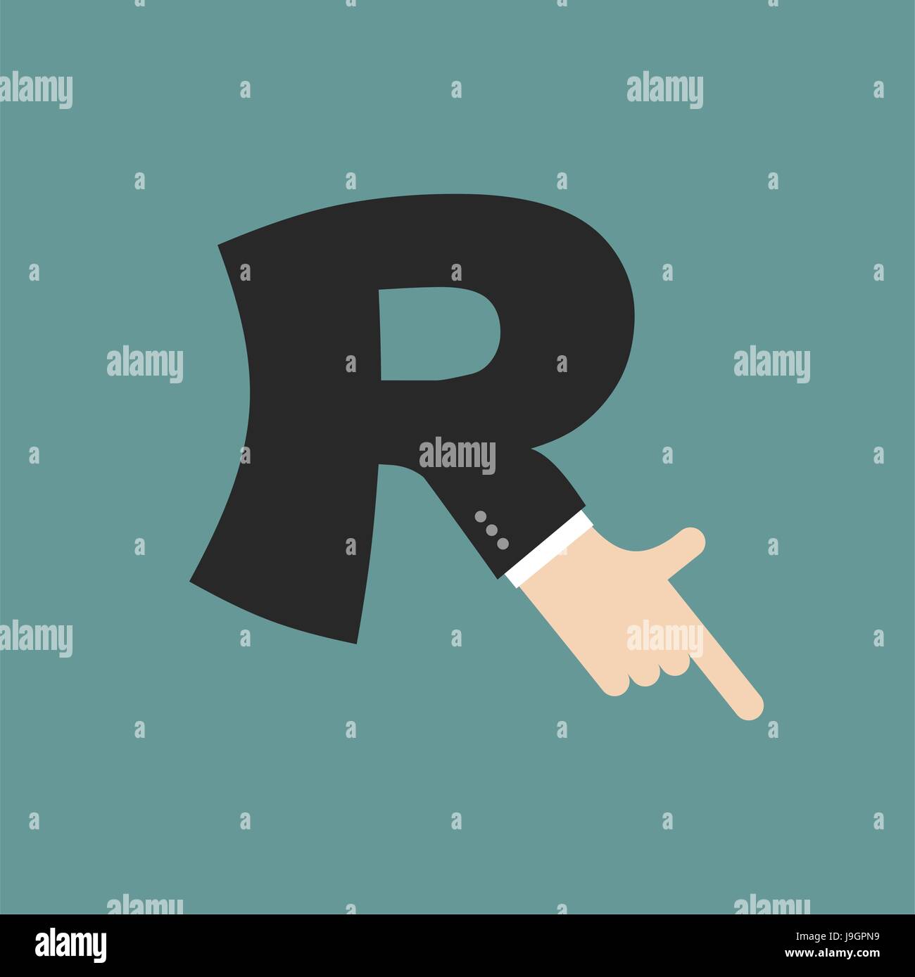 R letter businessman hand font. It shows finger print. Arm symbol ...