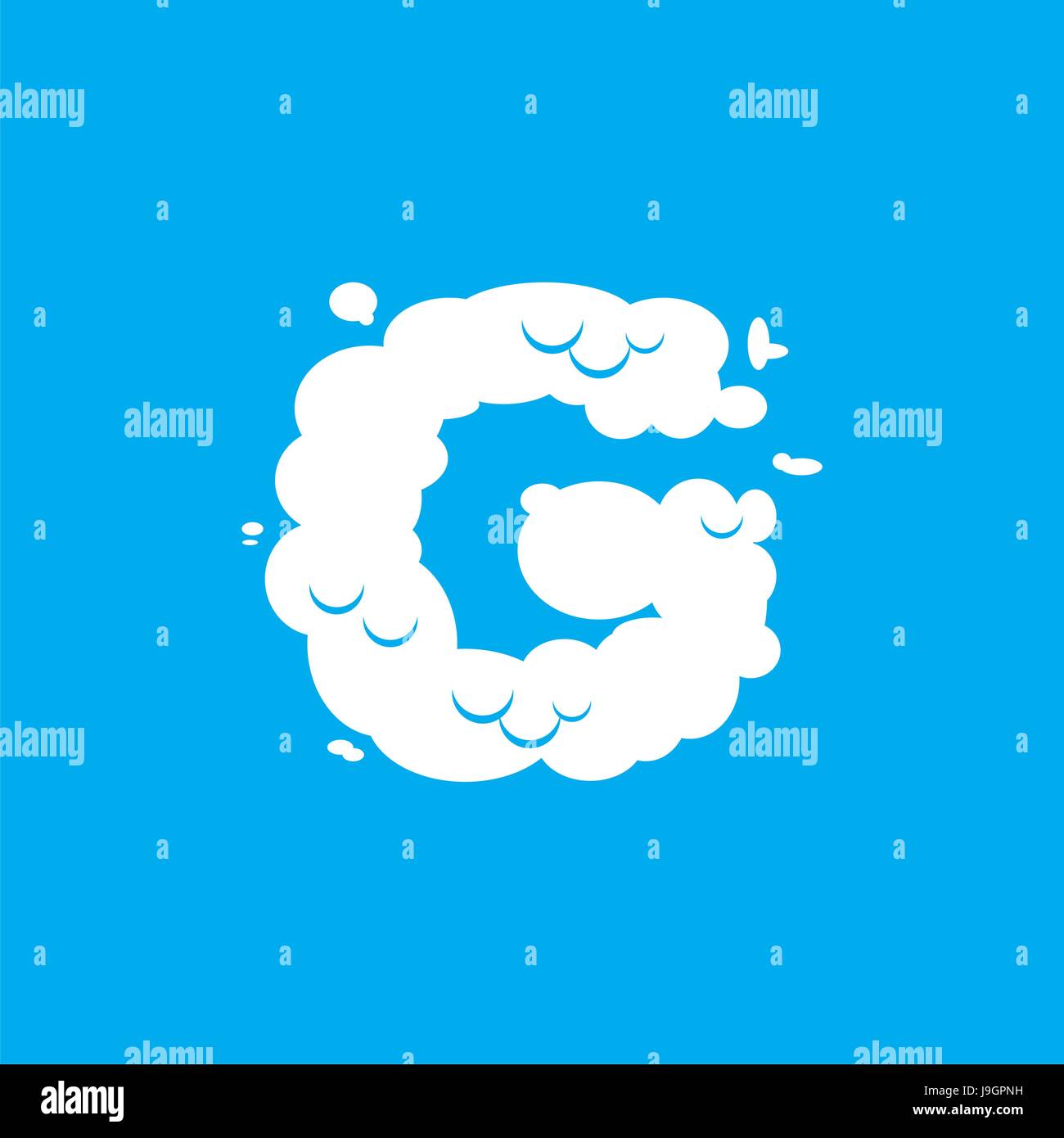 Letter G cloud font symbol. White Alphabet sign on blue sky Stock ...