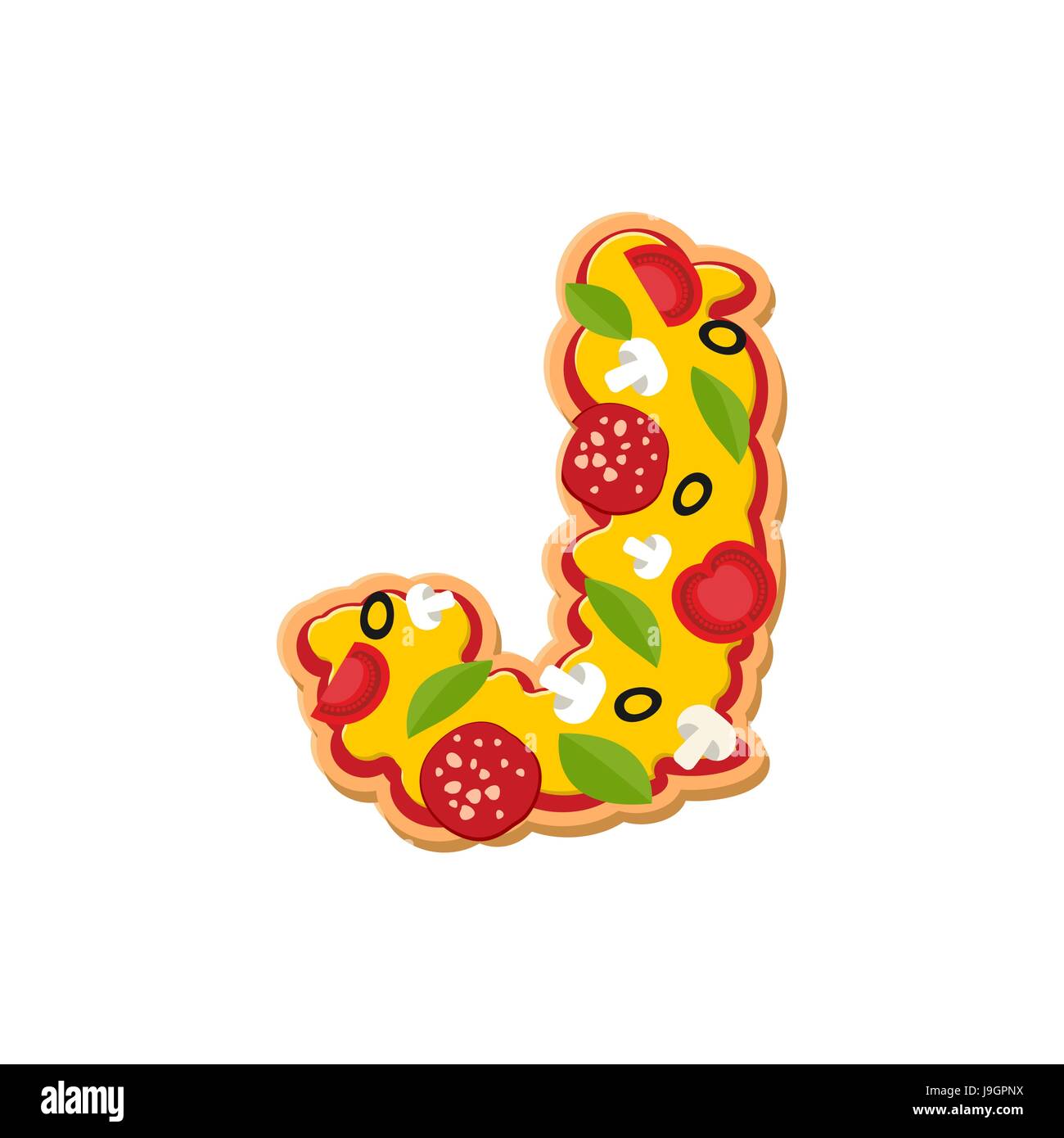 Letter J pizza font. Italian meal alphabet. Lettring fast food Stock ...