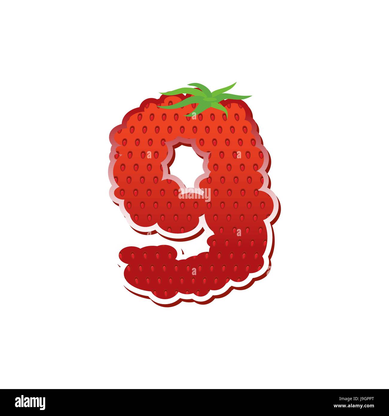 Number 9 Strawberry font. Red Berry lettering nine alphabet. Fruits ABC ...