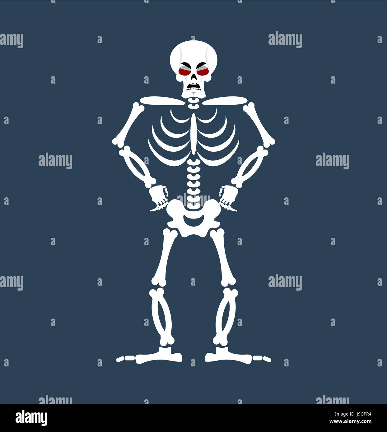 Skeleton angry Emoji. Skull grumpy emotion isolated. Human bones Stock ...