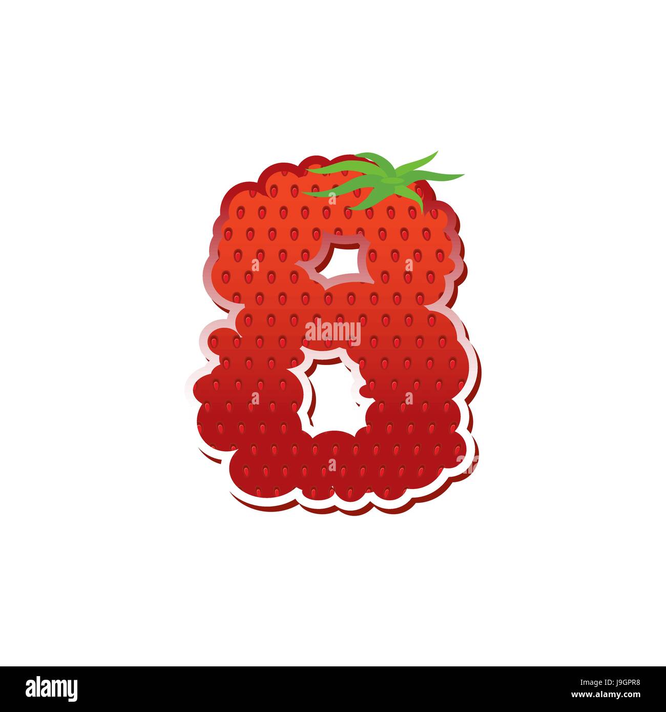Number 8 Strawberry font. Red Berry lettering eight alphabet. Fruits ...