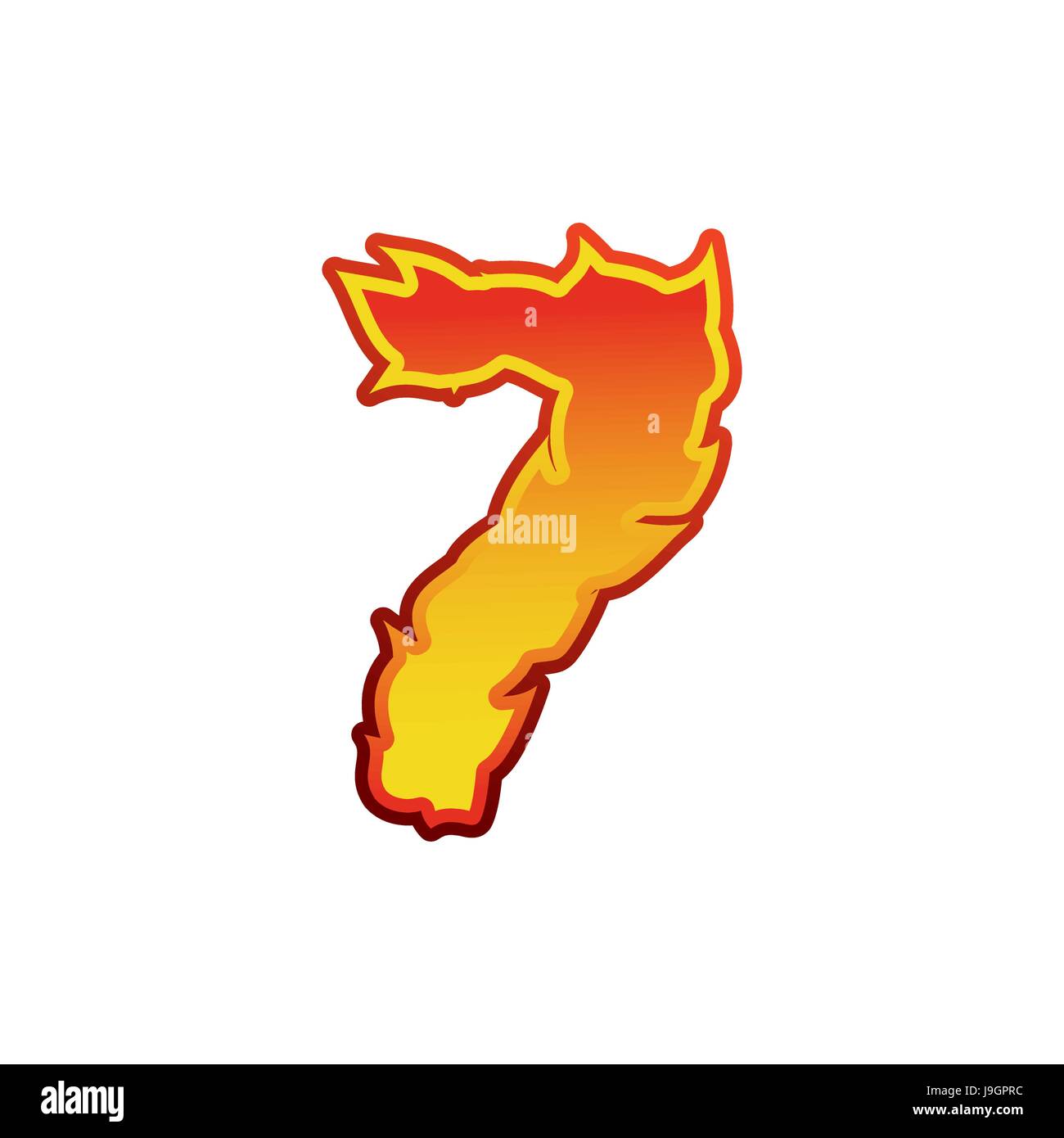 Number 7 fire. Flames Font seven. Tattoo alphabet character. fiery sign ...