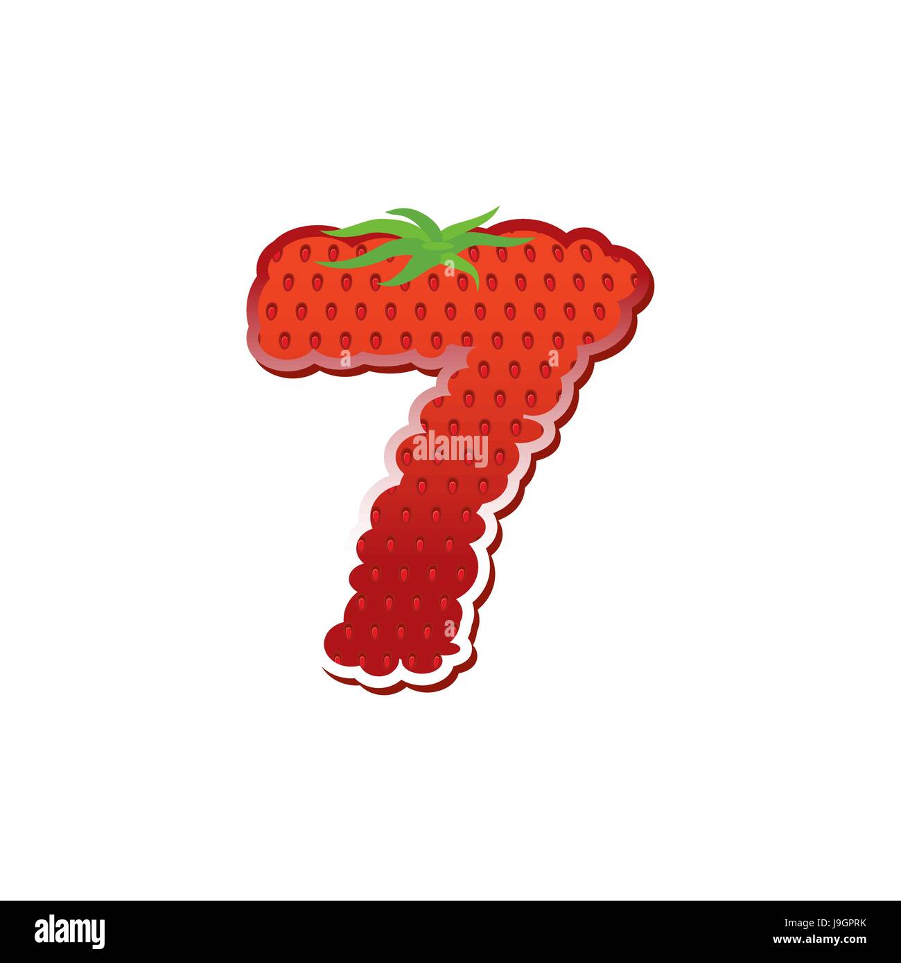 Number 7 Strawberry font. Red Berry lettering seven alphabet. Fruits ...