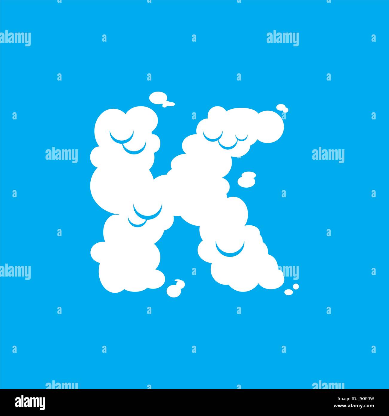 Letter K cloud font symbol. White Alphabet sign on blue sky Stock ...
