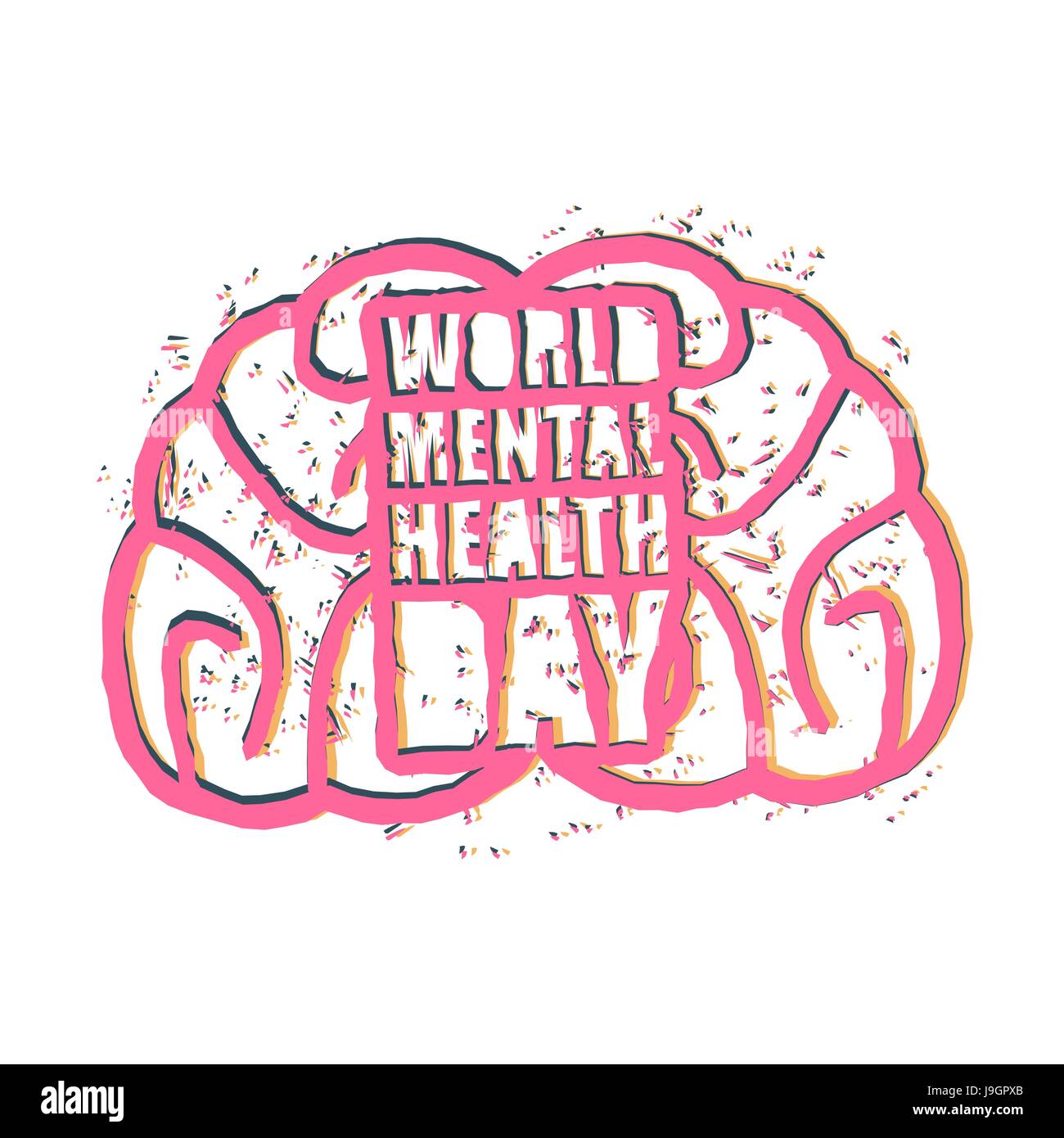 World Mental Health Day emblem. Symbol of human Brain. Grunge style ...