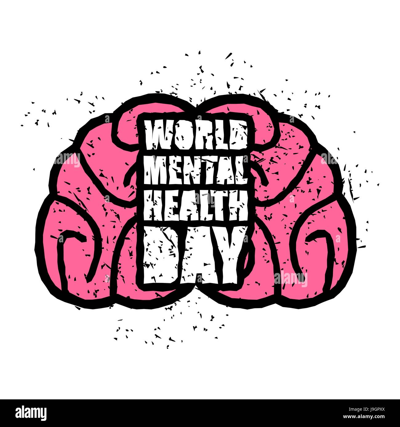 World Mental Health Day emblem. Symbol of human Brain. Grunge style ...