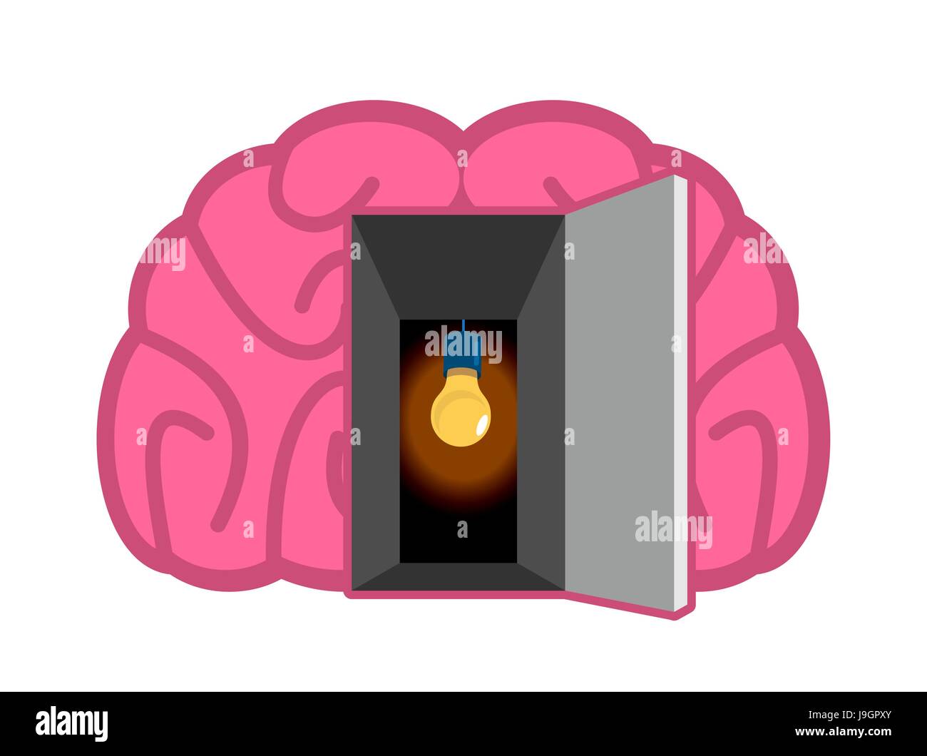 Brain with light bulb Open door. concept of mind illumination ...