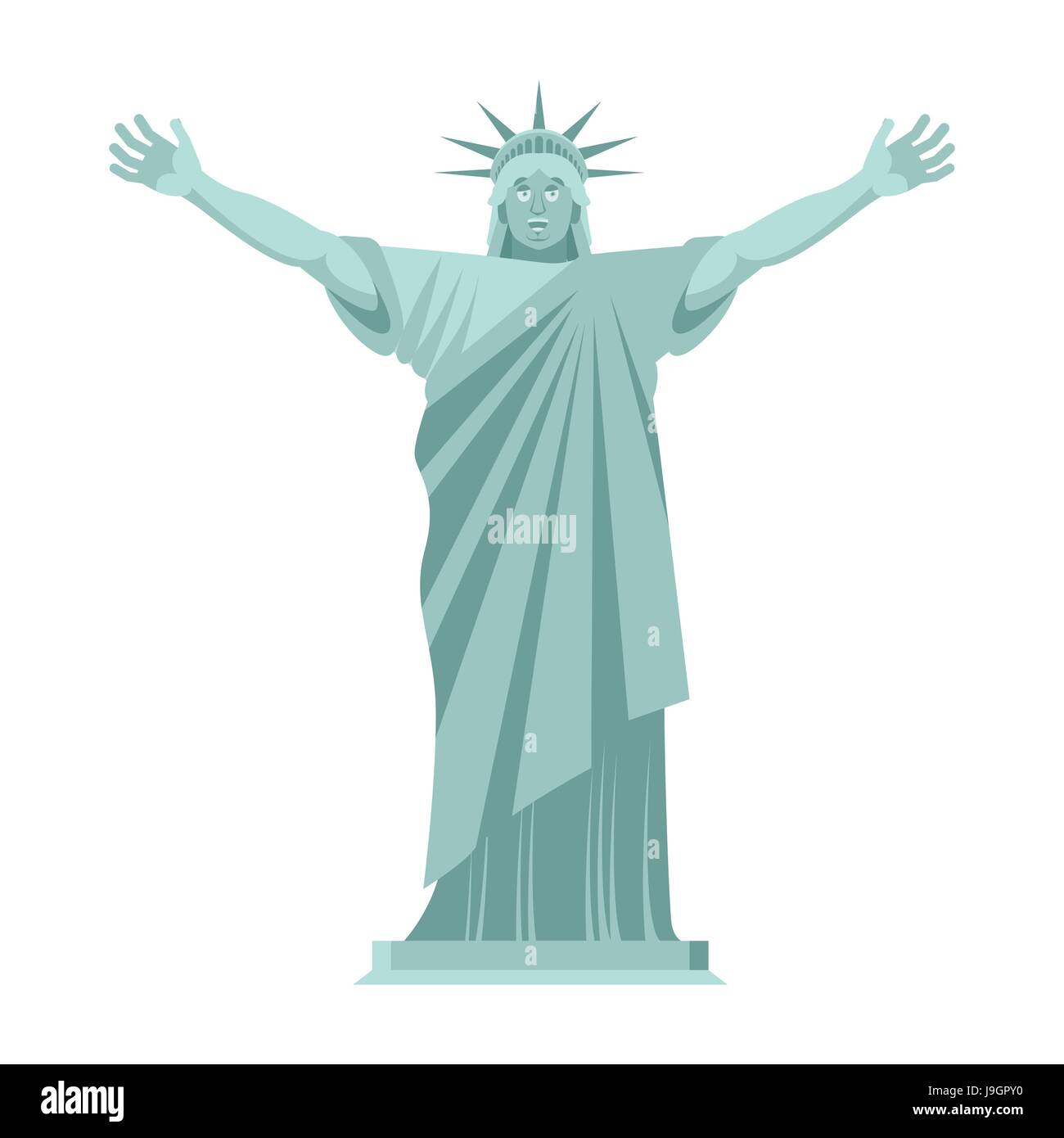 Statue of Liberty is cheerful. Happy landmark America. Sculpture ...