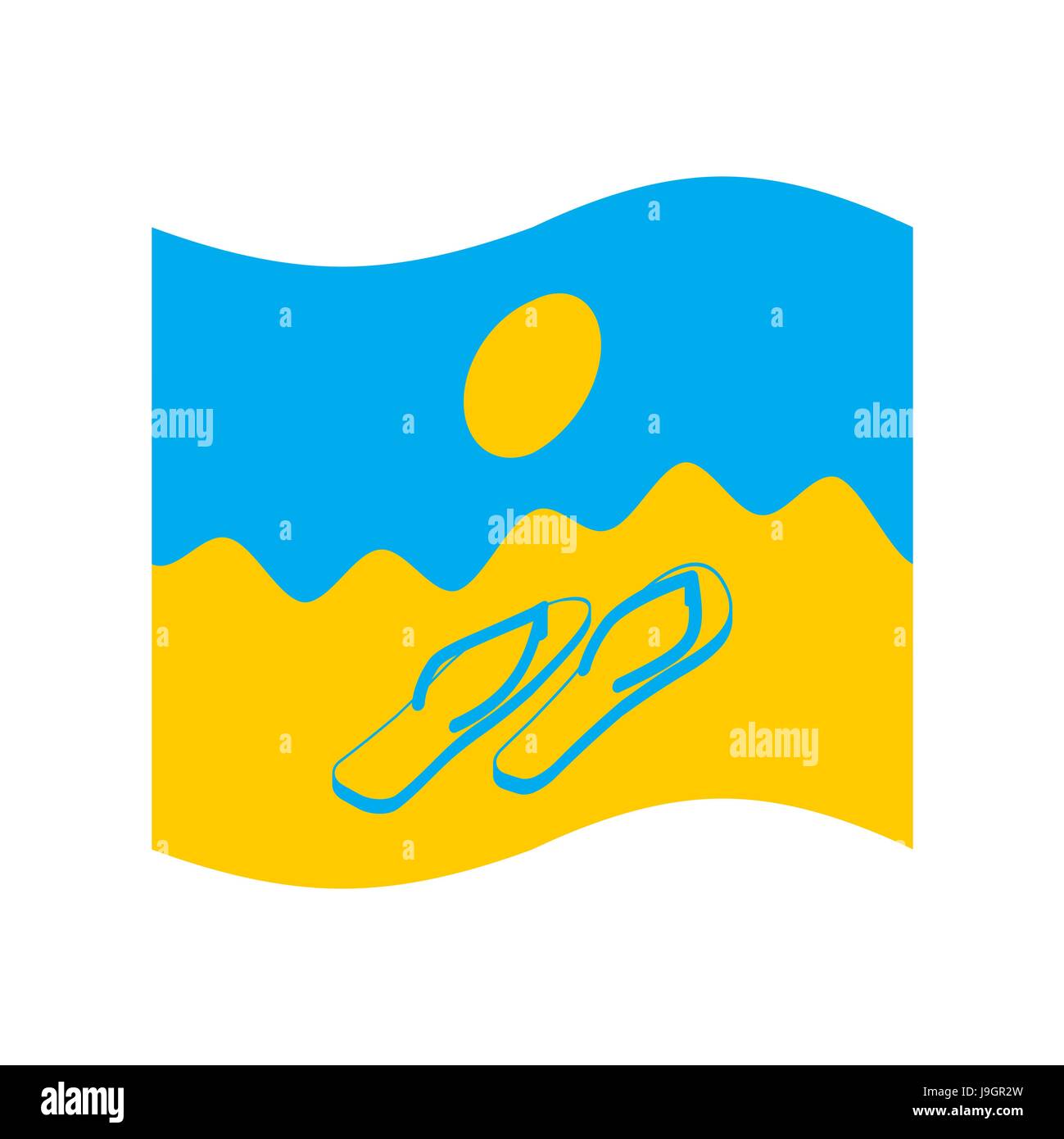 Summer flag. Symbol of solar state. Beach and slippers. Sun and waves ...