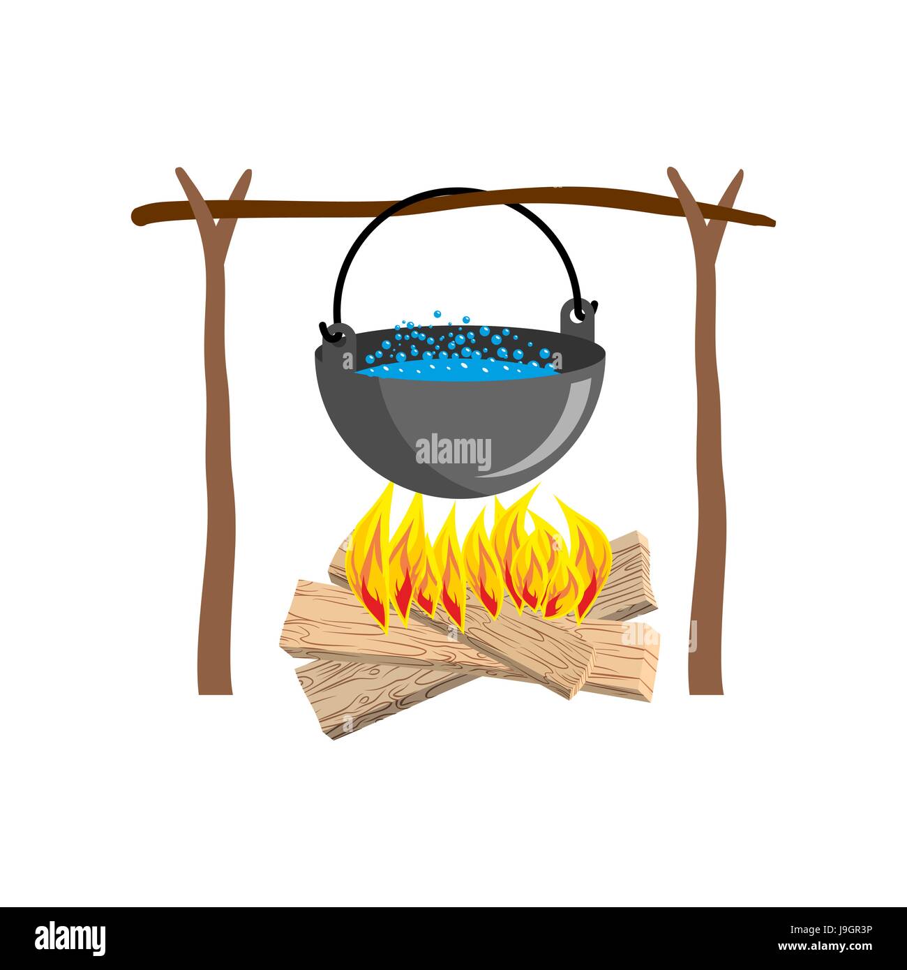 boiler with camping. Campfire place. boiler and firewood Stock Vector ...