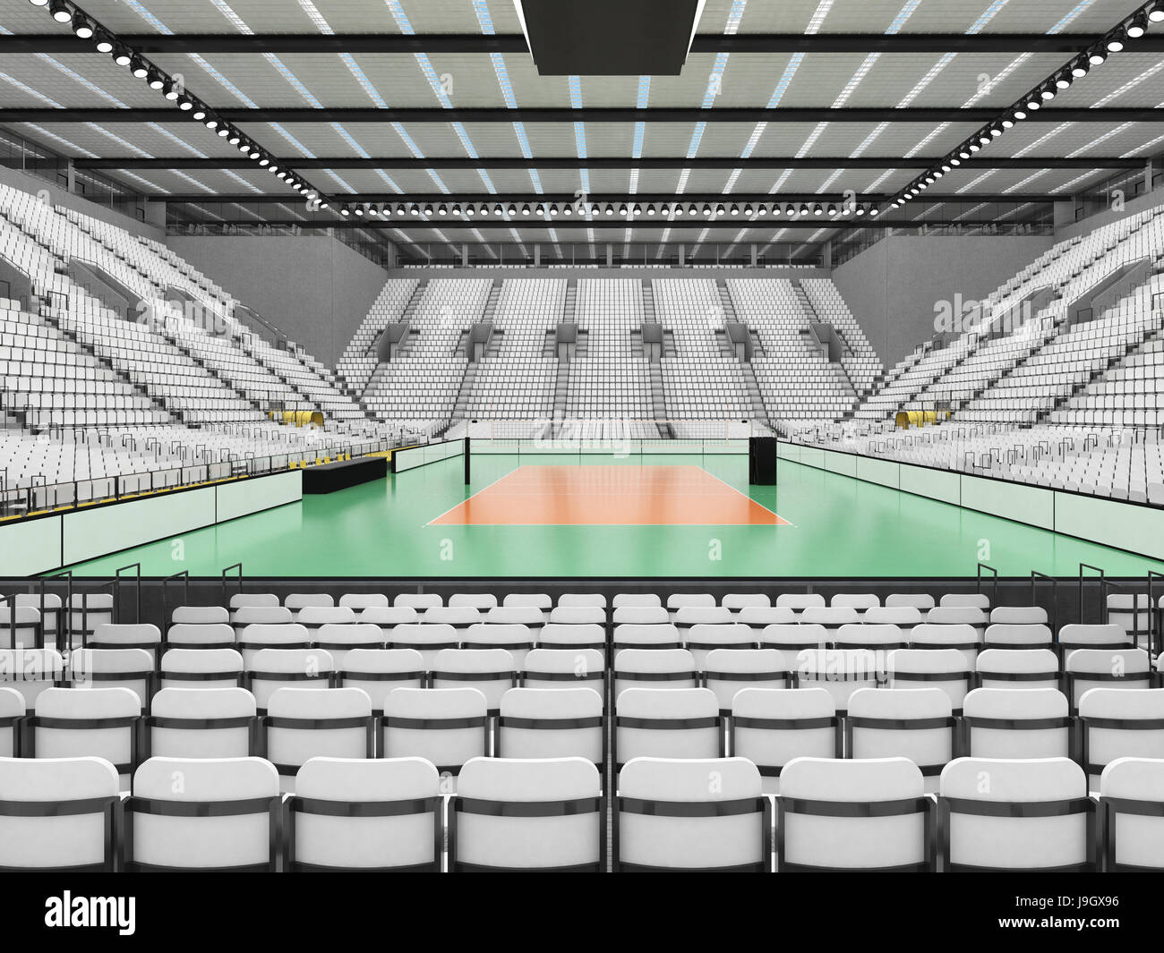 3D render of beautiful sports arena for volleyball with floodlights and ...