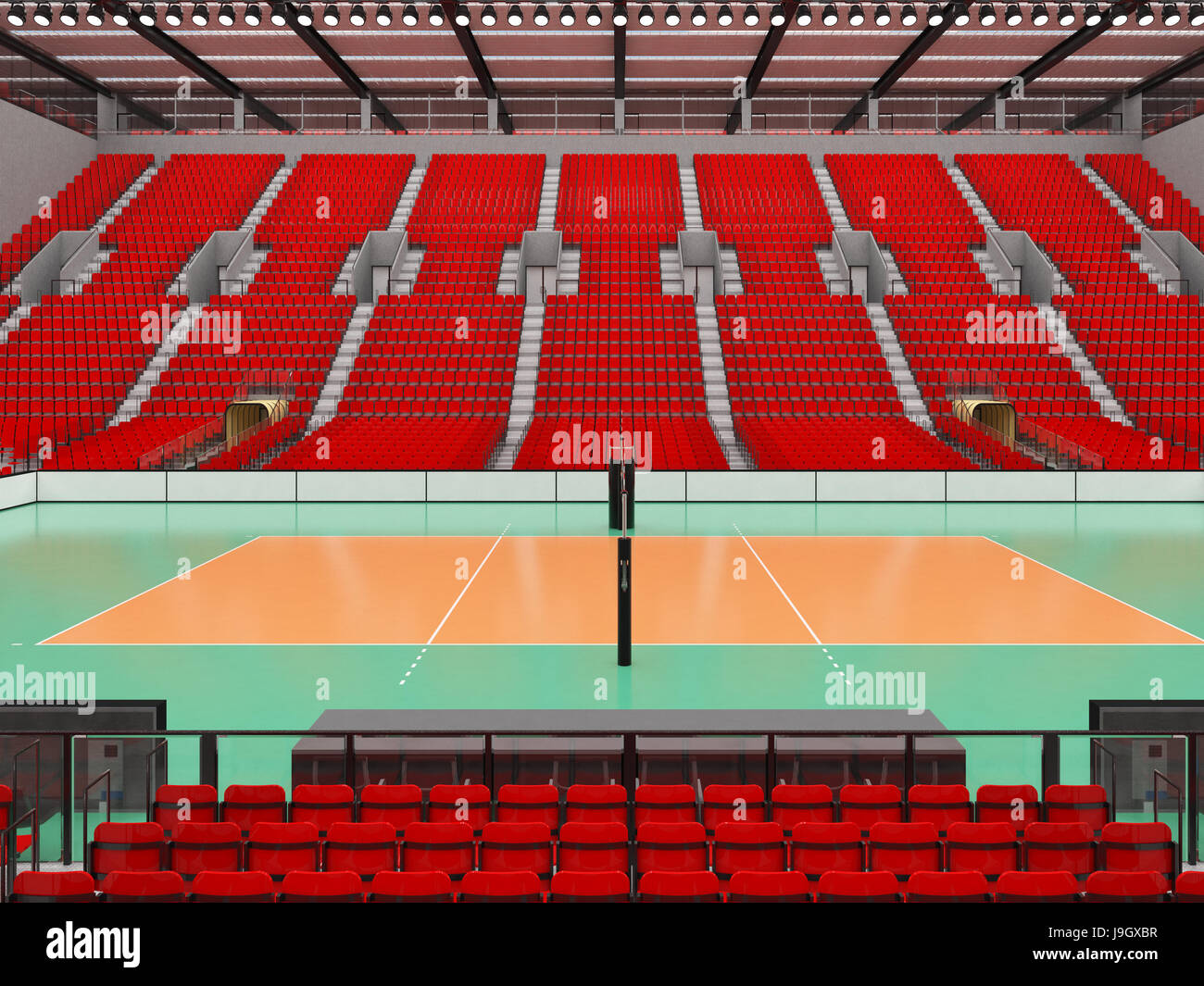 3D render of beautiful sports arena for volleyball with floodlights and ...