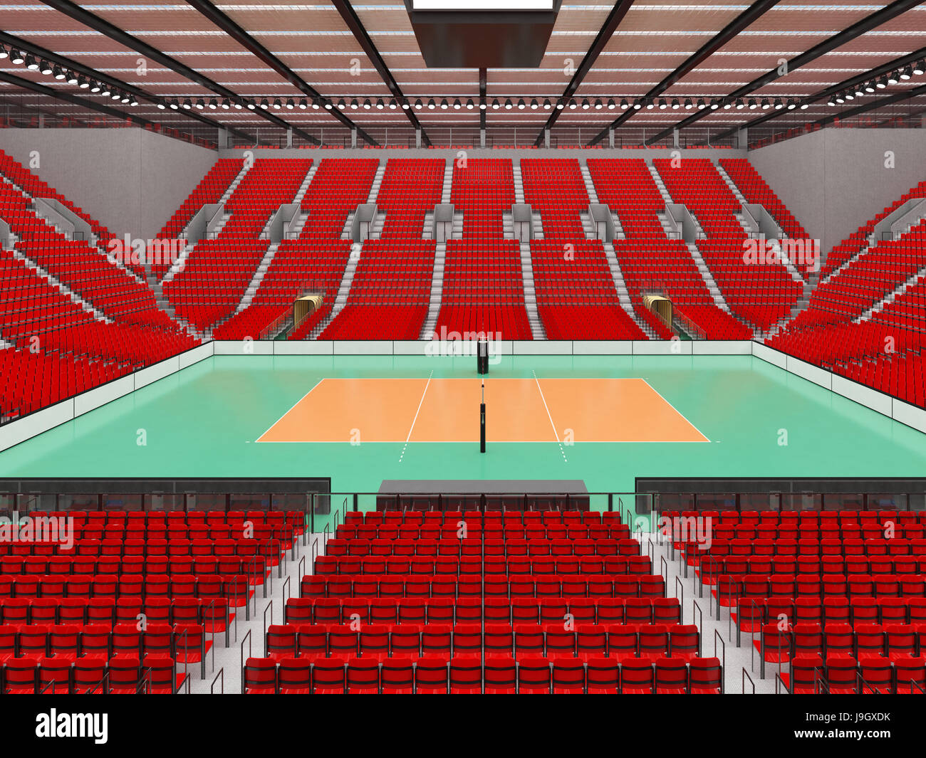 3D render of beautiful sports arena for volleyball with floodlights and ...